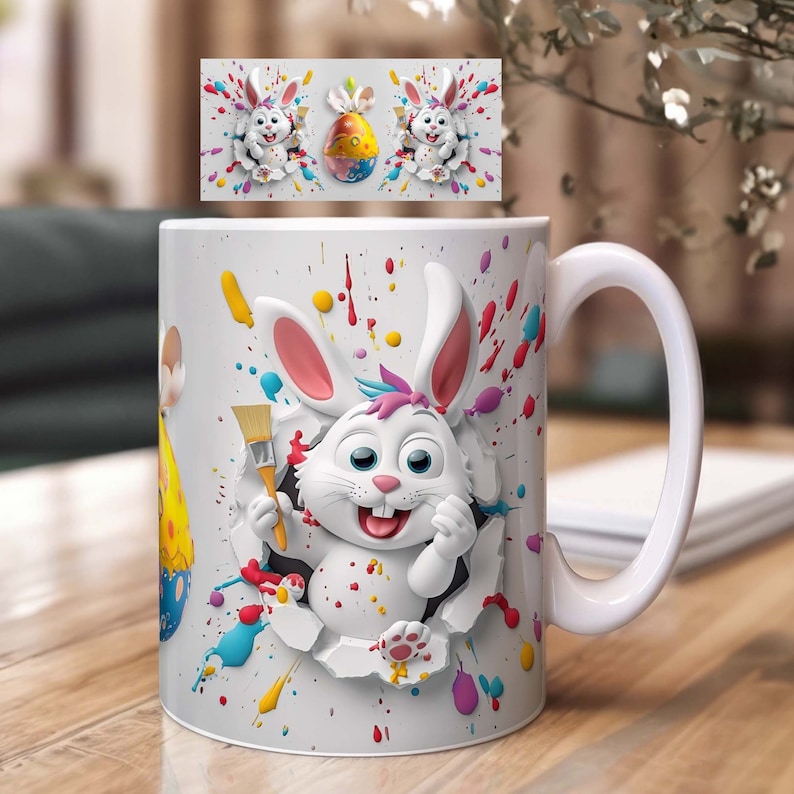 3D mugs design with Easter bunny and Easter egg - hole in wa - Inspire ...