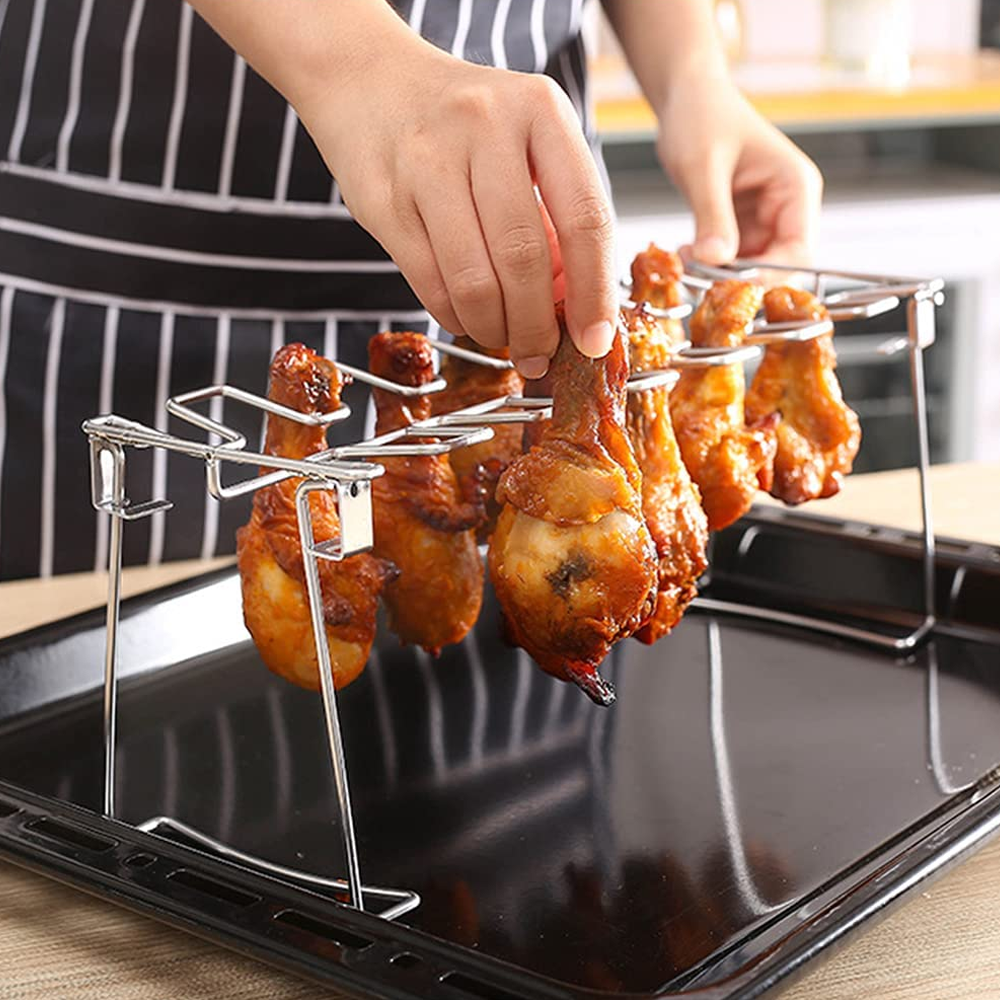 14 Slots Chicken BBQ Rack Holder & Drip Pan - Inspire Uplift