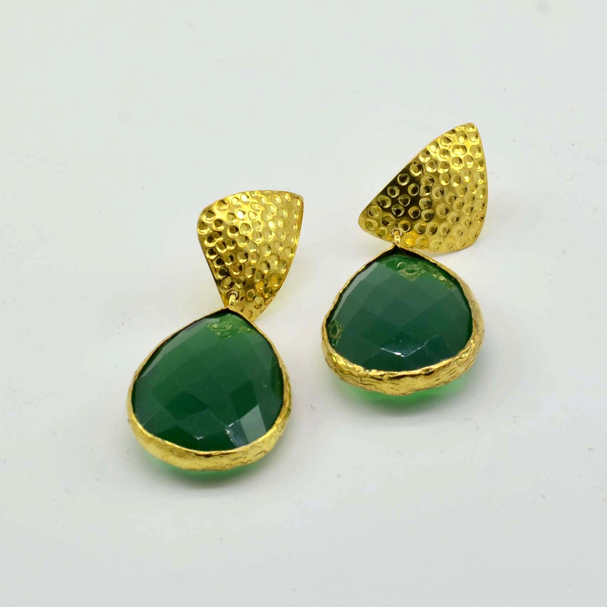 Green Onyx Gemstone 925 Sterling Silver Handmade Earrings - Inspire Uplift
