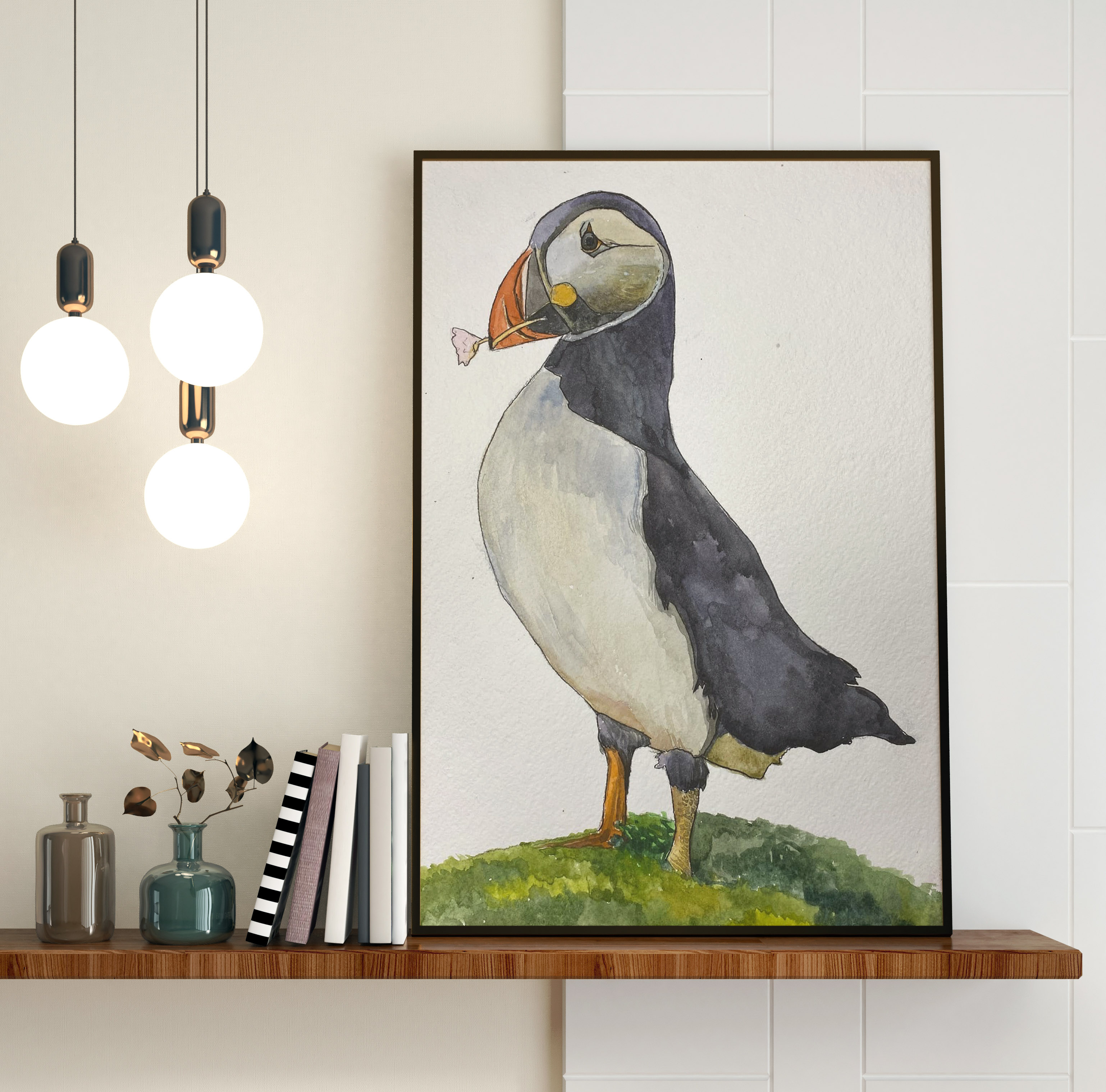 Puffin original painting animal art bird watercolor painting - Inspire ...