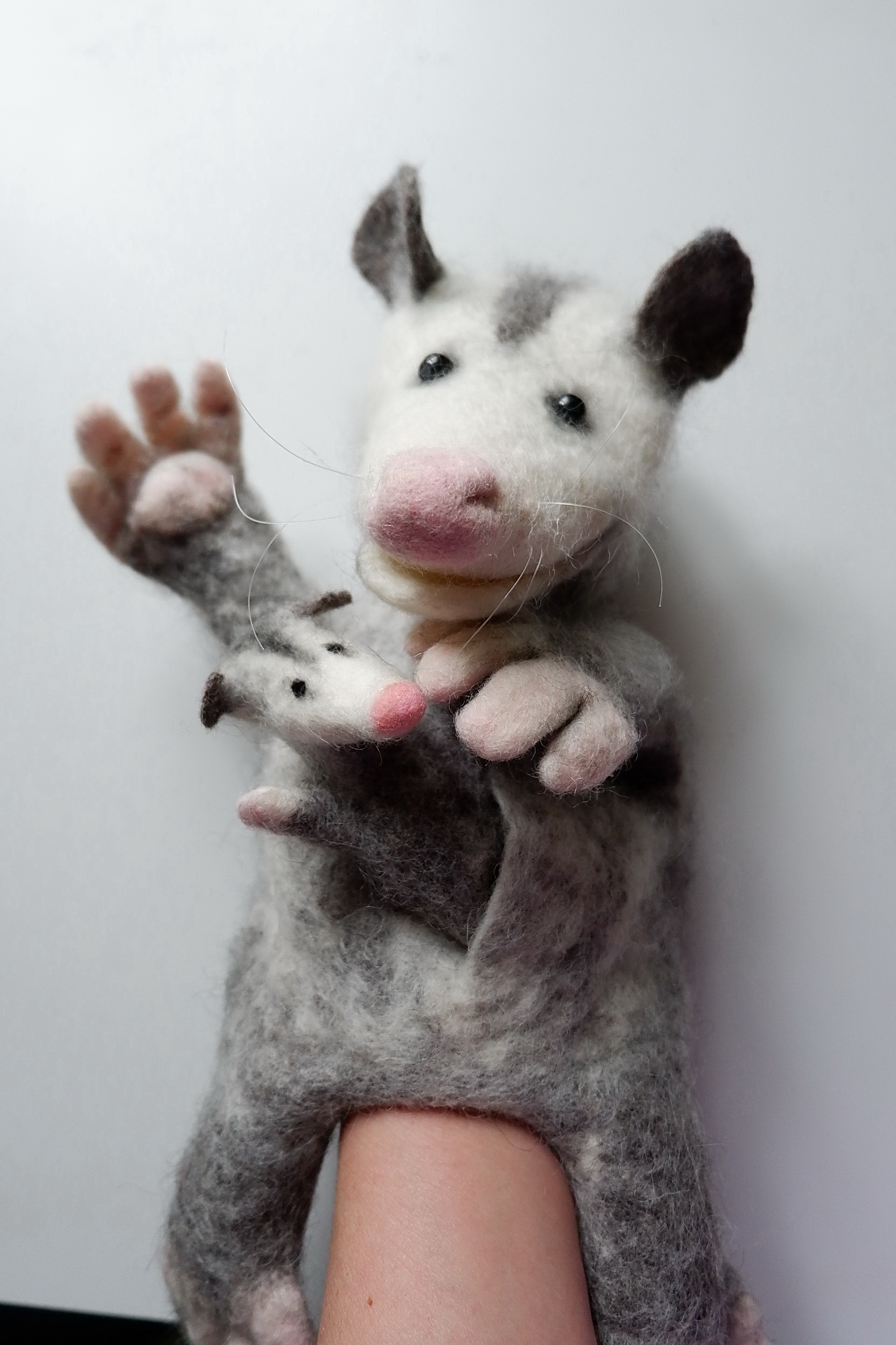 An opossum with a baby in its bag. Natural wool puppets for - Inspire ...