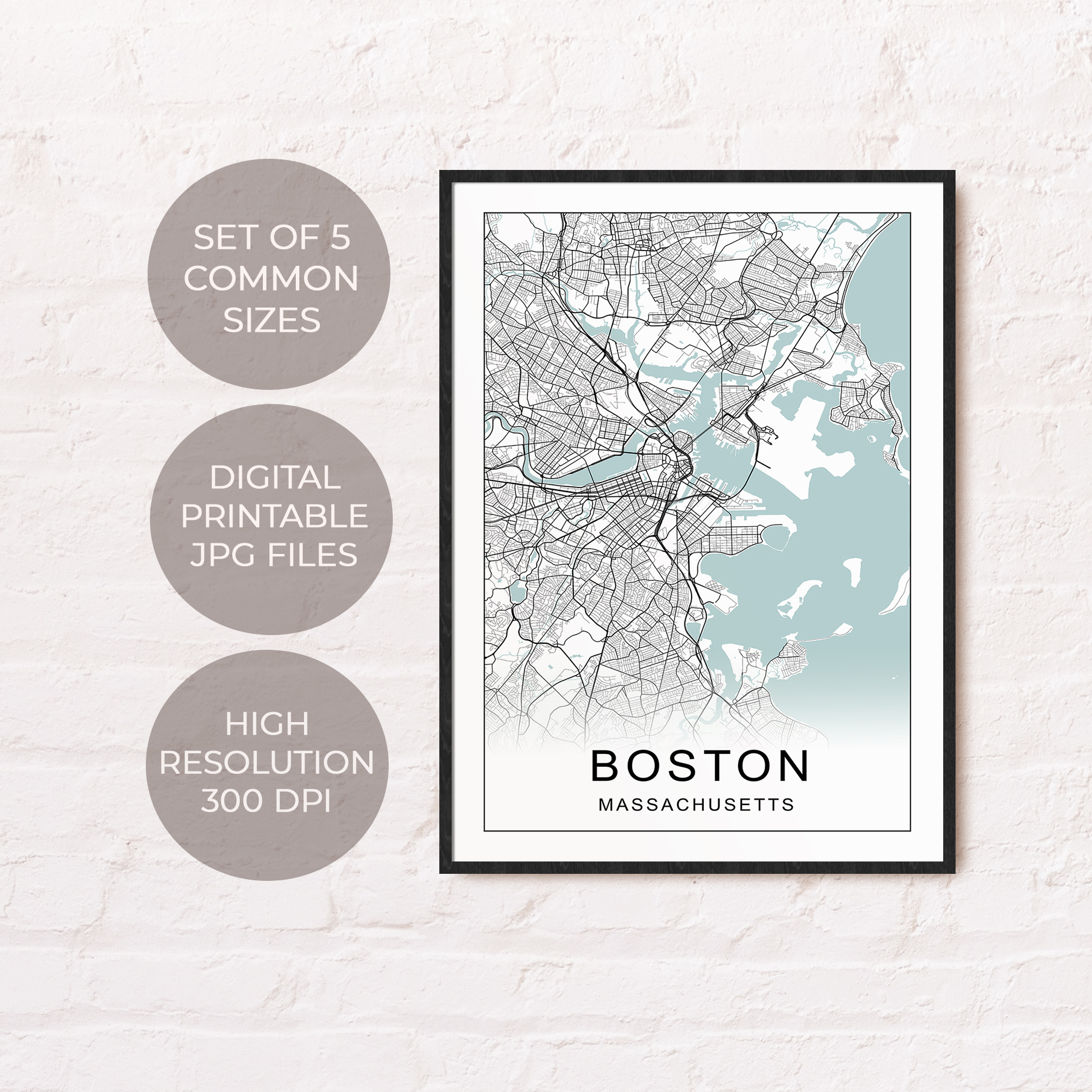 Boston DIGITAL Map Print | Boston DIGITAL DOWNLOAD Map - Inspire Uplift