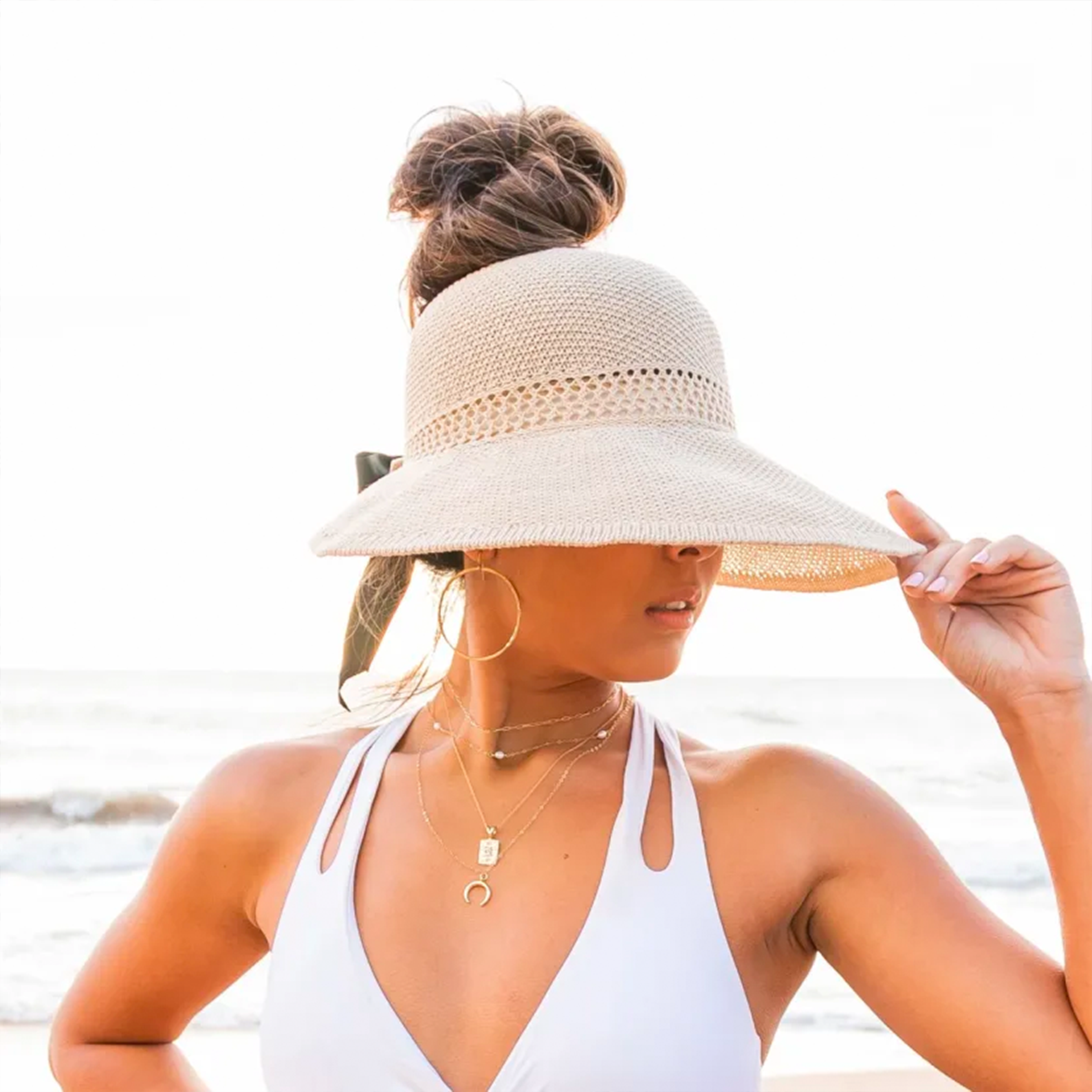 Foldable Wide Brim Bow Visor Straw Hat - Inspire Uplift