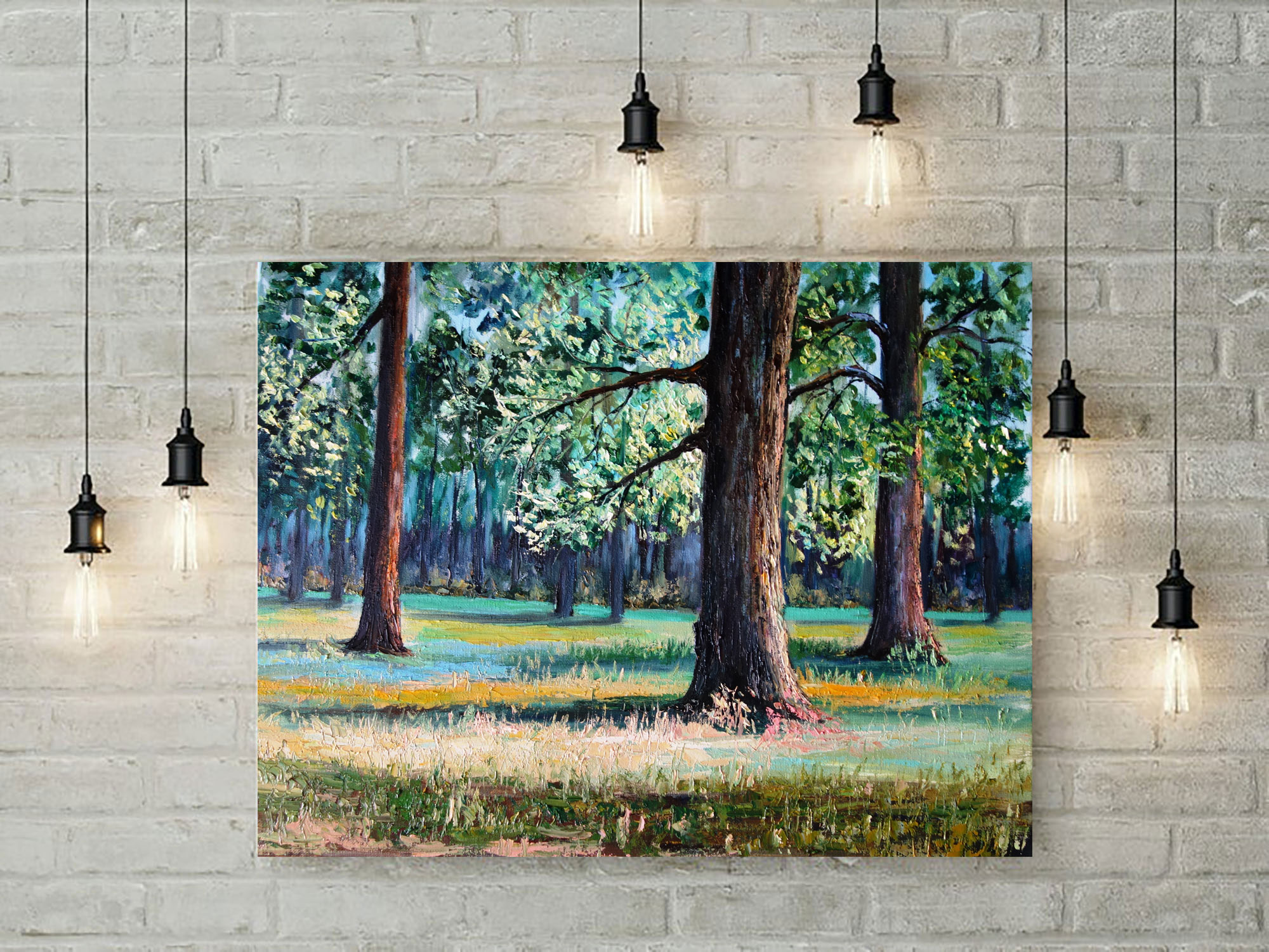 Oak Tree Oil Painting Forest Original Art Aspen Trees - Inspire Uplift