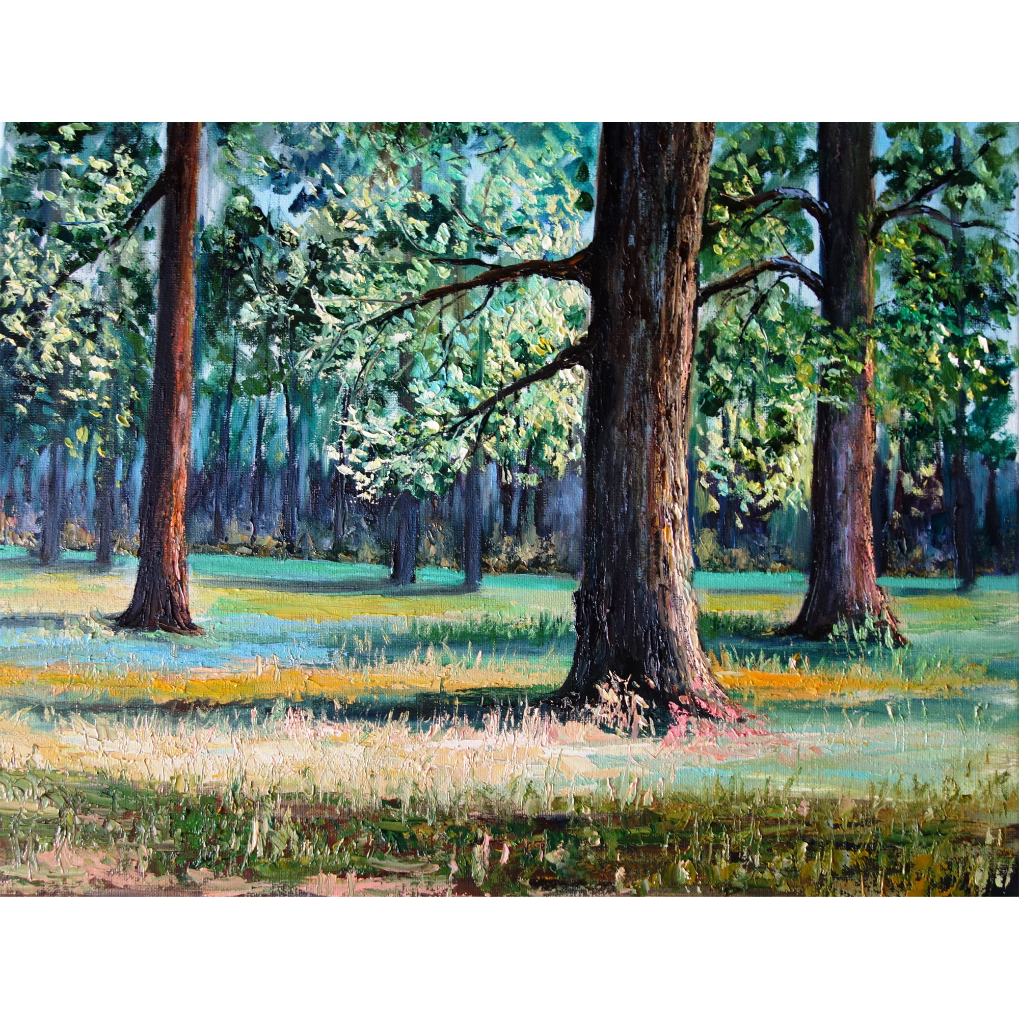 Oak Tree Oil Painting Forest Original Art Aspen Trees - Inspire Uplift