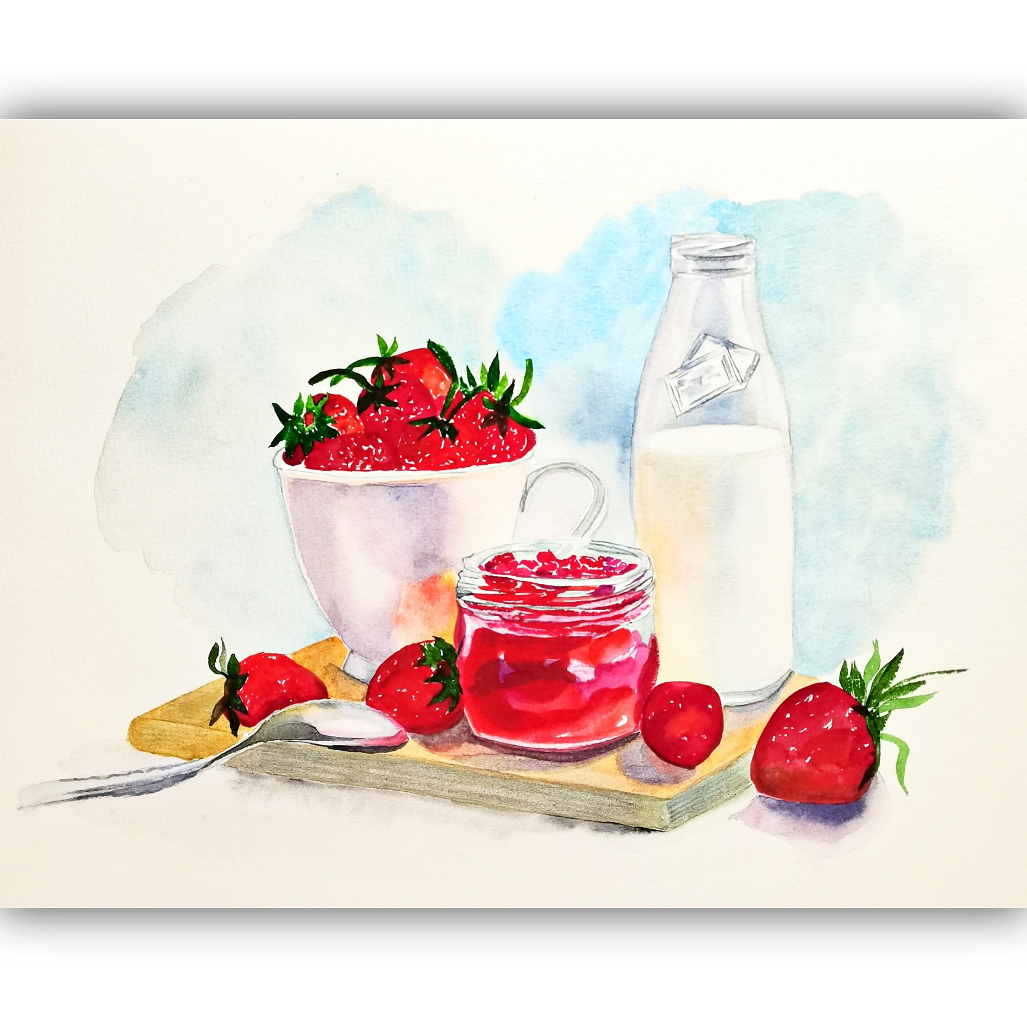 Strawberry Painting Watercolor Original Art Still Life Straw - Inspire ...