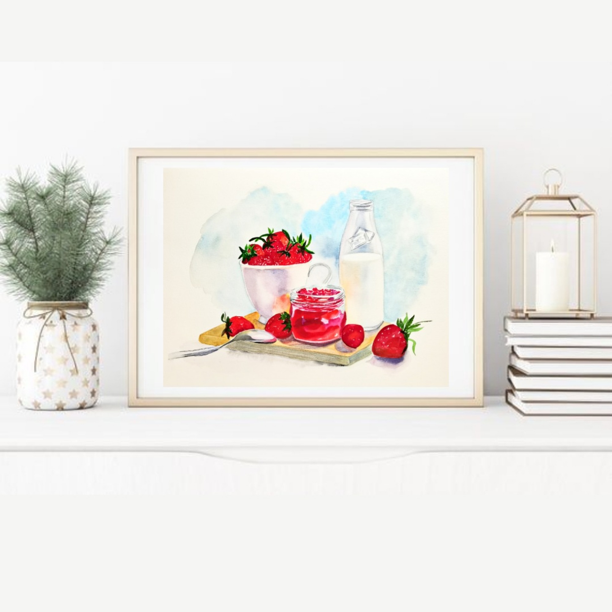 Strawberry Painting Watercolor Original Art Still Life Straw - Inspire ...