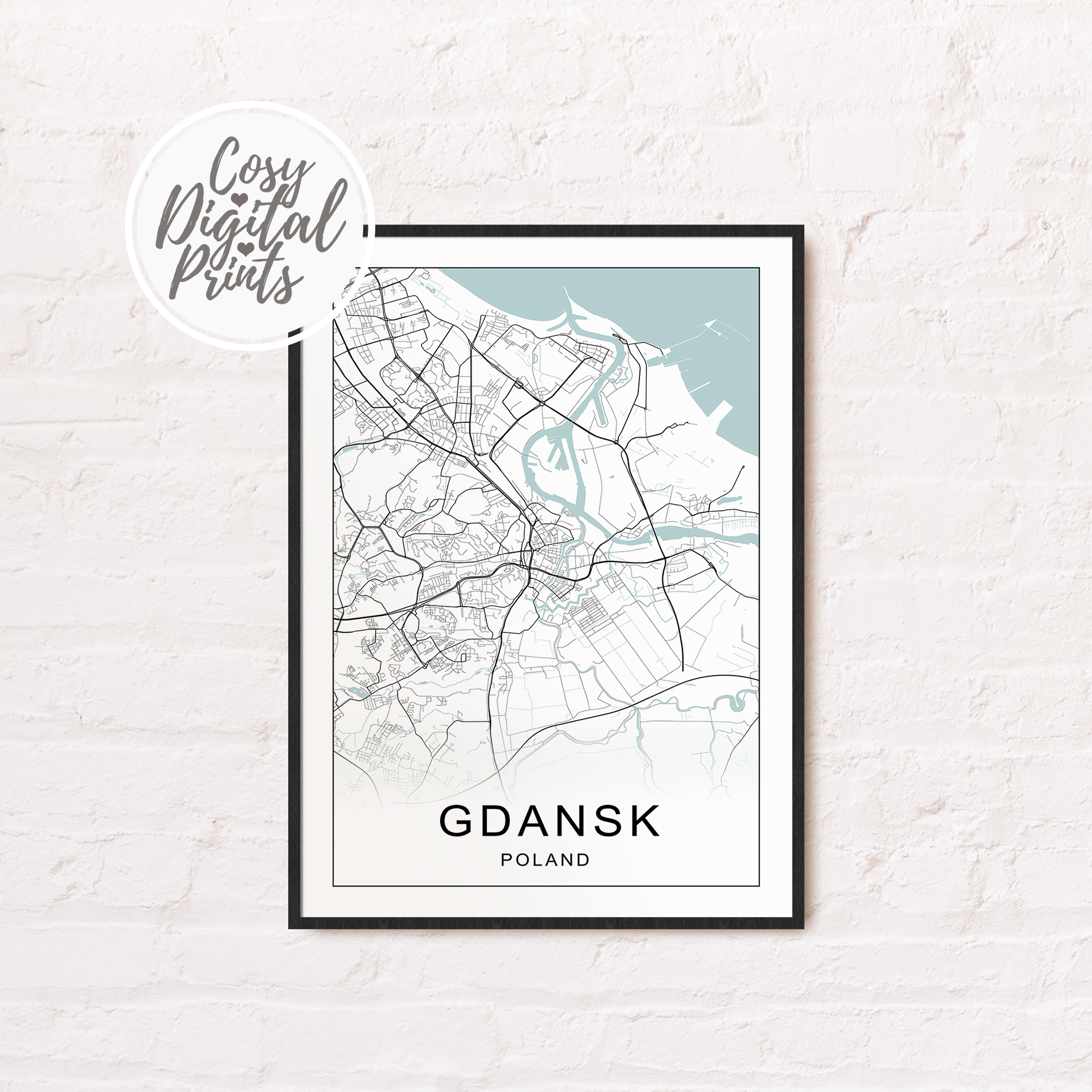 Gdansk DIGITAL Map Print | Gdansk DIGITAL DOWNLOAD Map | Inspire Uplift