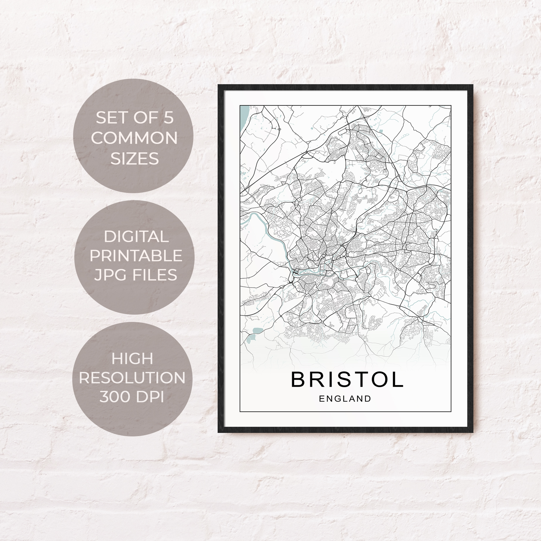 Bristol DIGITAL Map Print | Bristol DIGITAL DOWNLOAD Map - Inspire Uplift