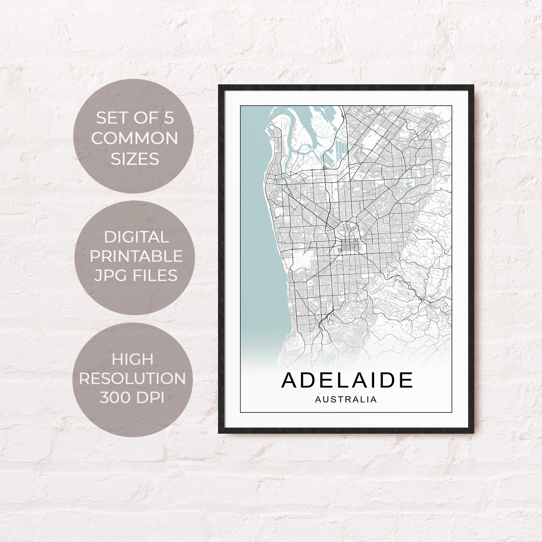 Adelaide DIGITAL Map Print | Adelaide DIGITAL DOWNLOAD Map - Inspire Uplift