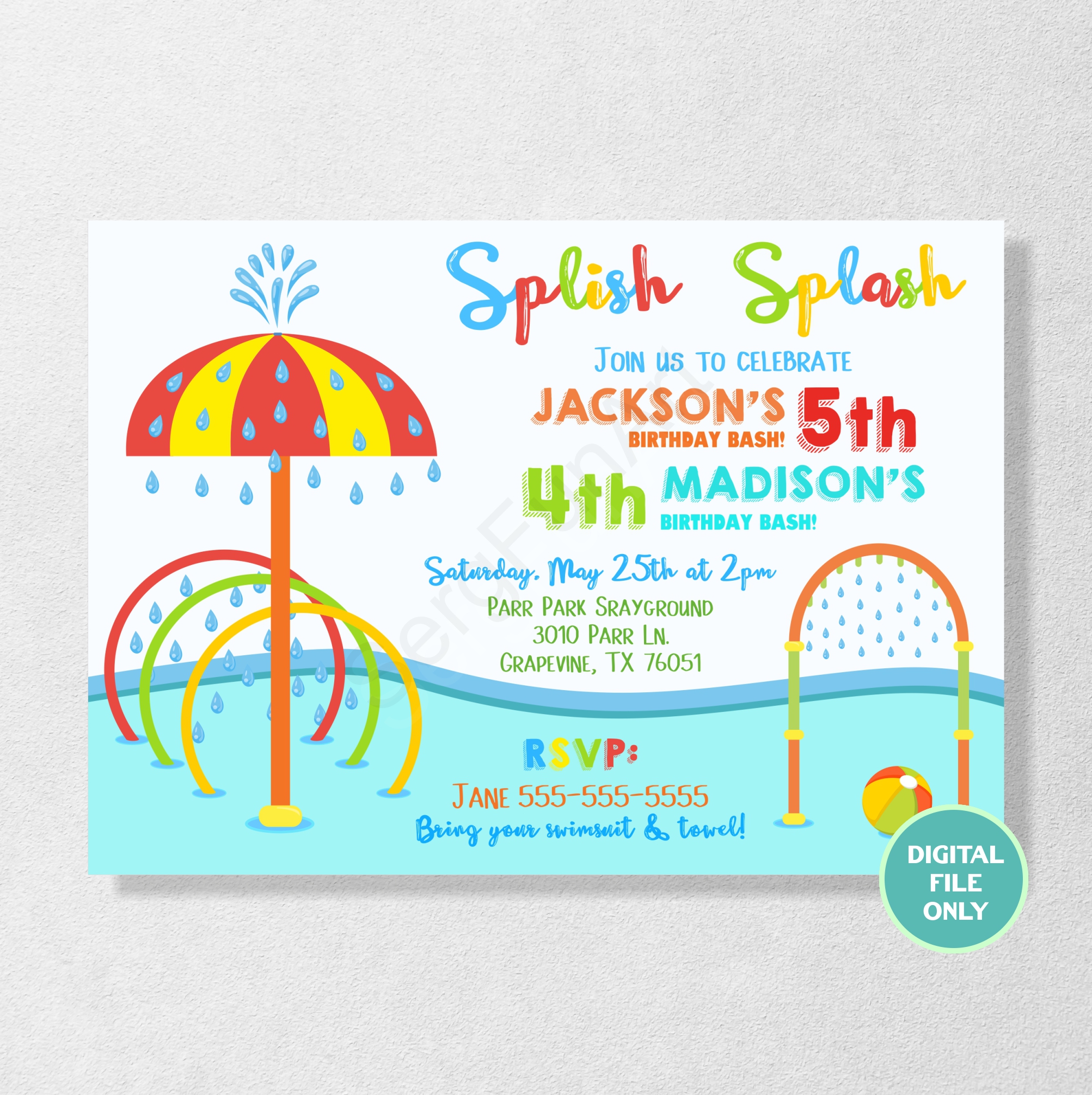 Splash Pad Joint Invitation, Splash Pad Twins Birthday, Spla | Inspire ...