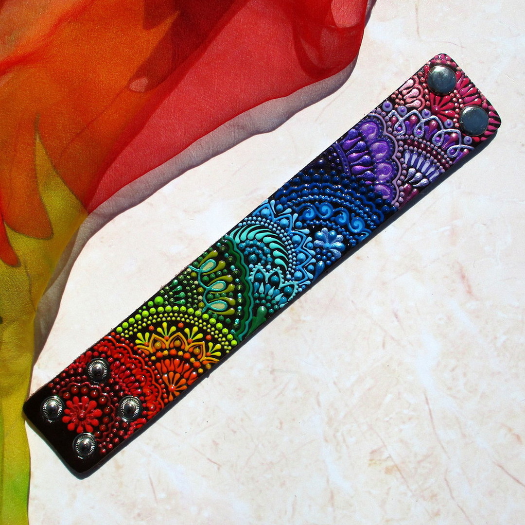 Painted leather bracelet, Rainbow bracelet, Summer bracelet, - Inspire ...