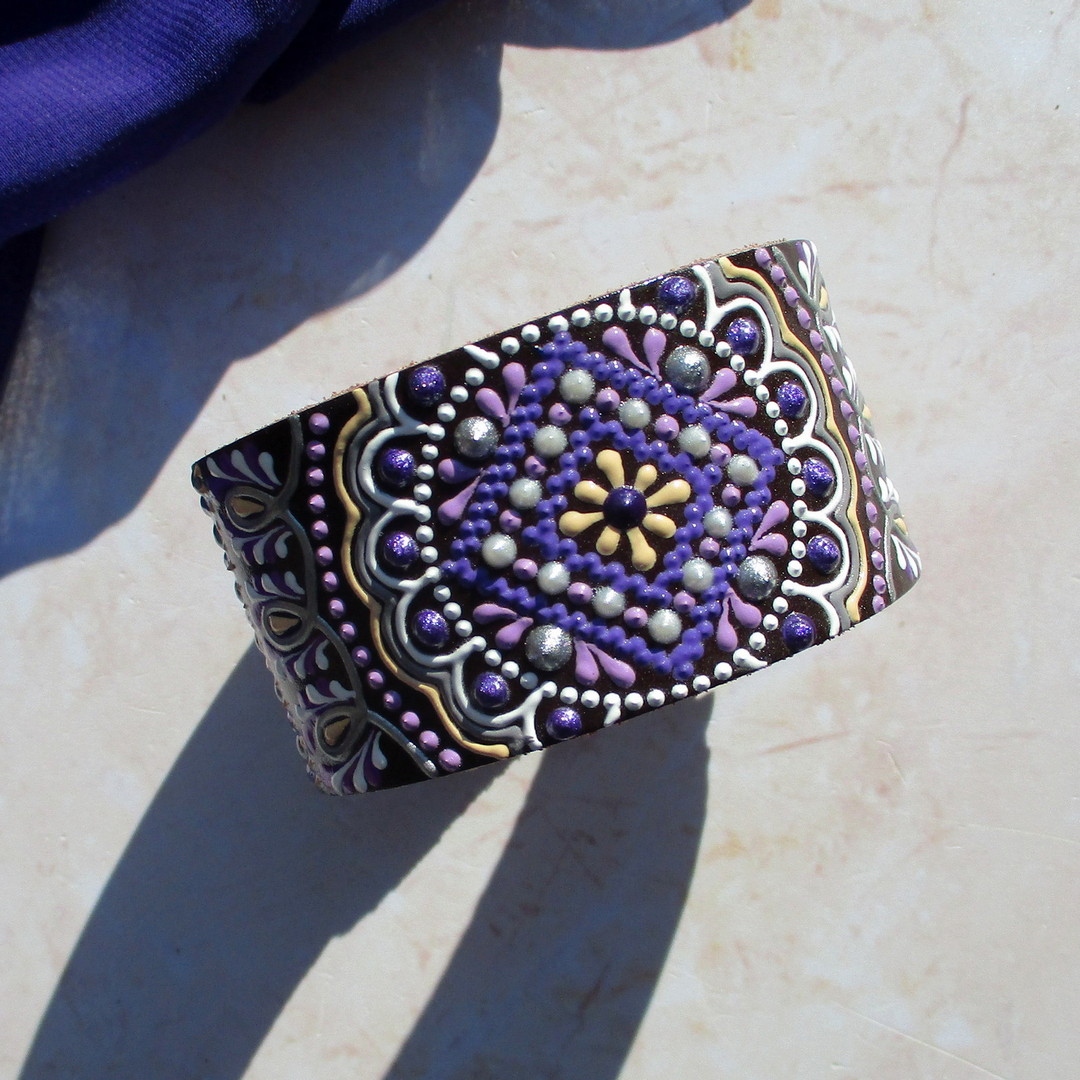 Painted leather bracelet, Leather cuff bracelet for women, P | Inspire ...