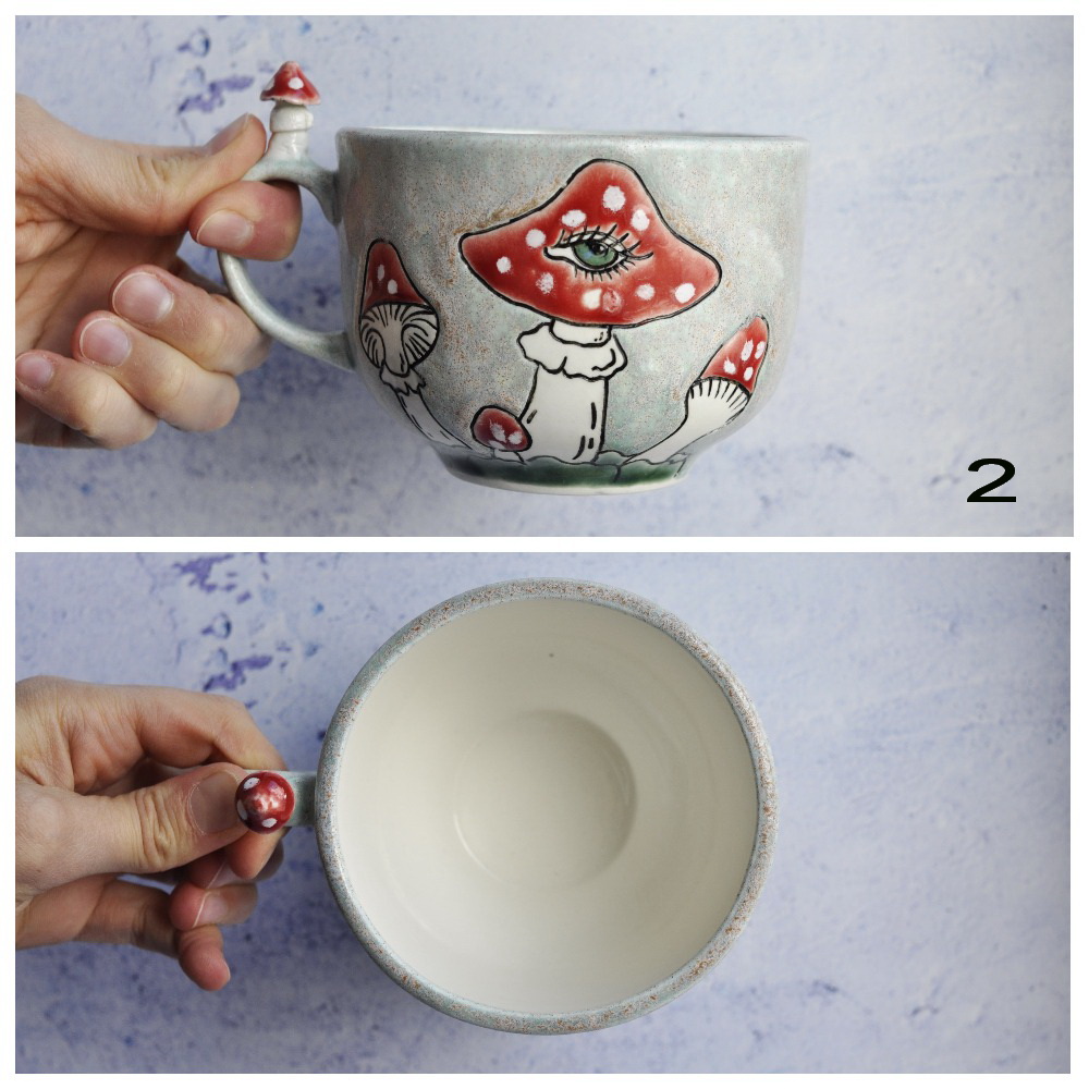 Mushroom mug ceramic 500 ml, amanita muscari big cup 17 oz, - Inspire ...