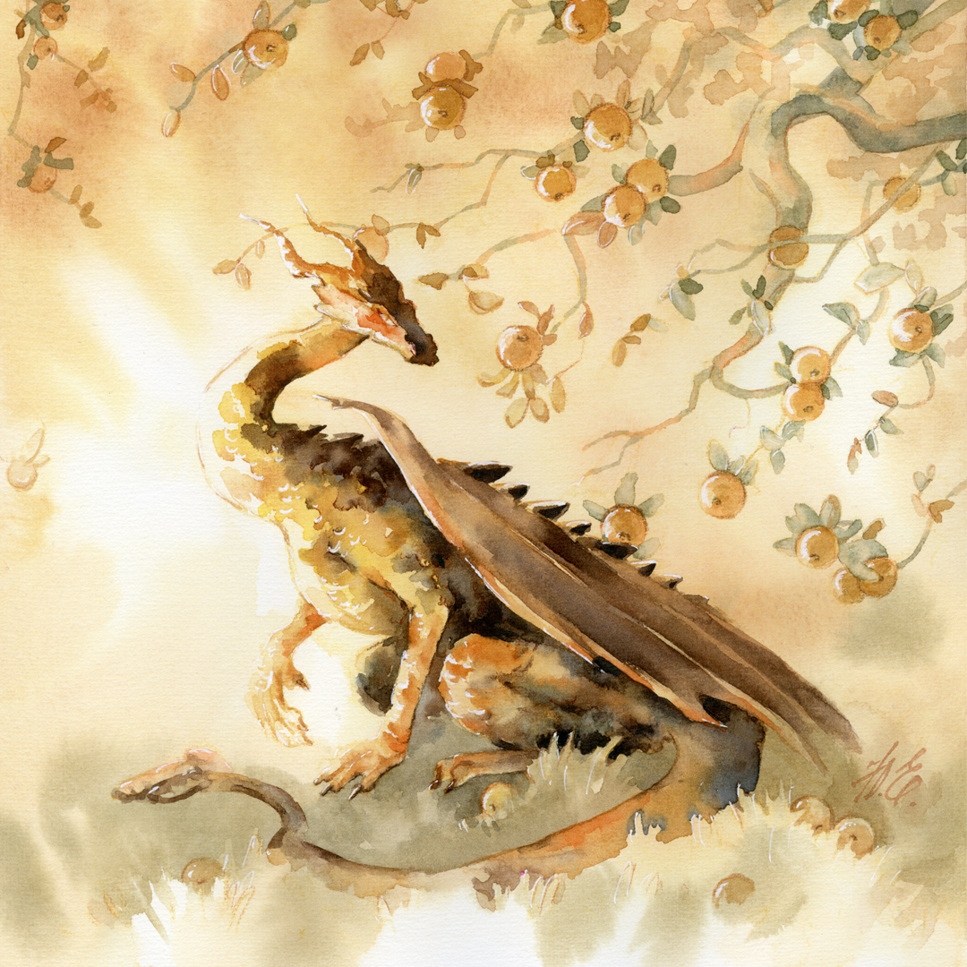Golden dragon Original fantasy art by Yulia Evsyukova - Inspire Uplift