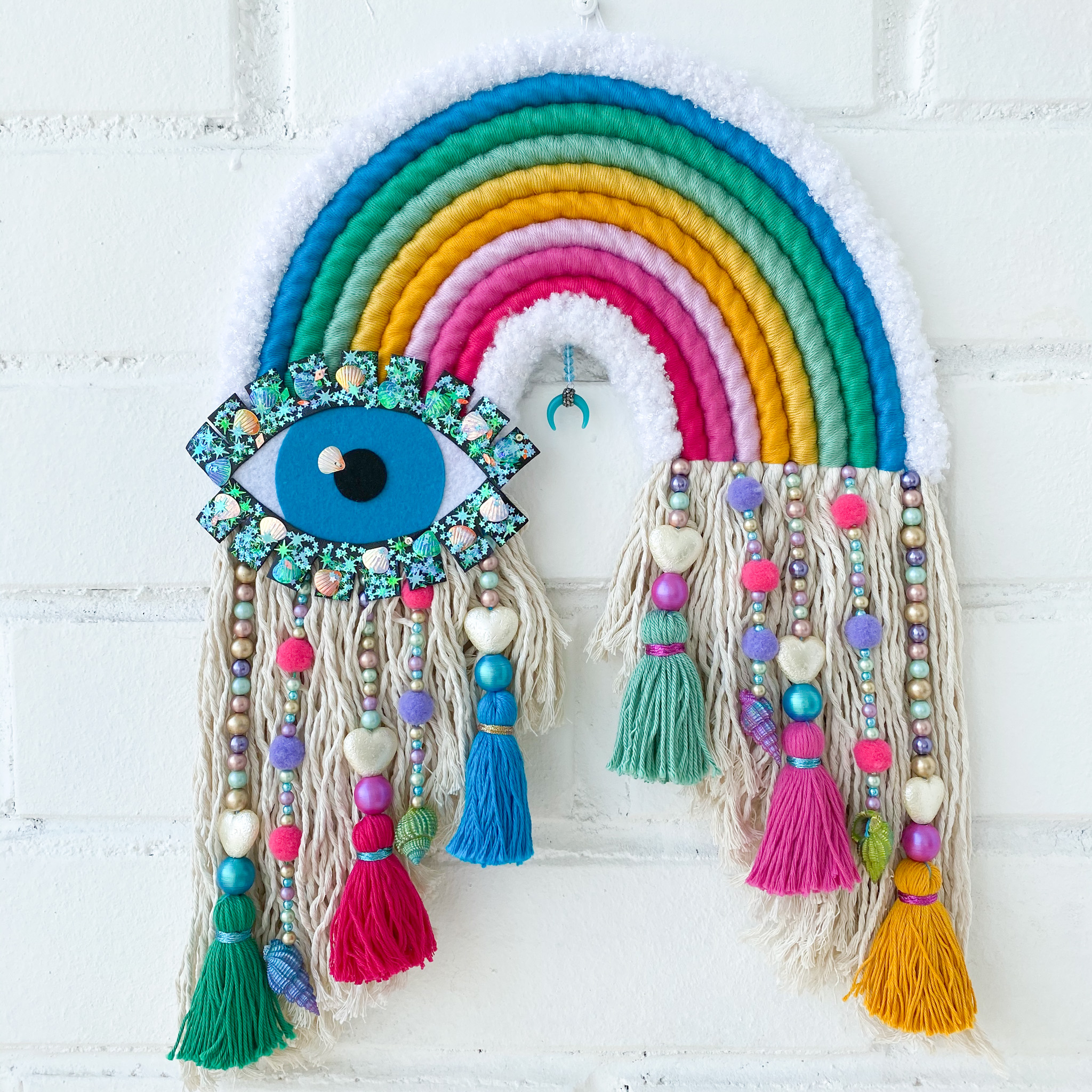 Mermaid rainbow macrame wall hanging, Seashells art, Evil ey - Inspire ...