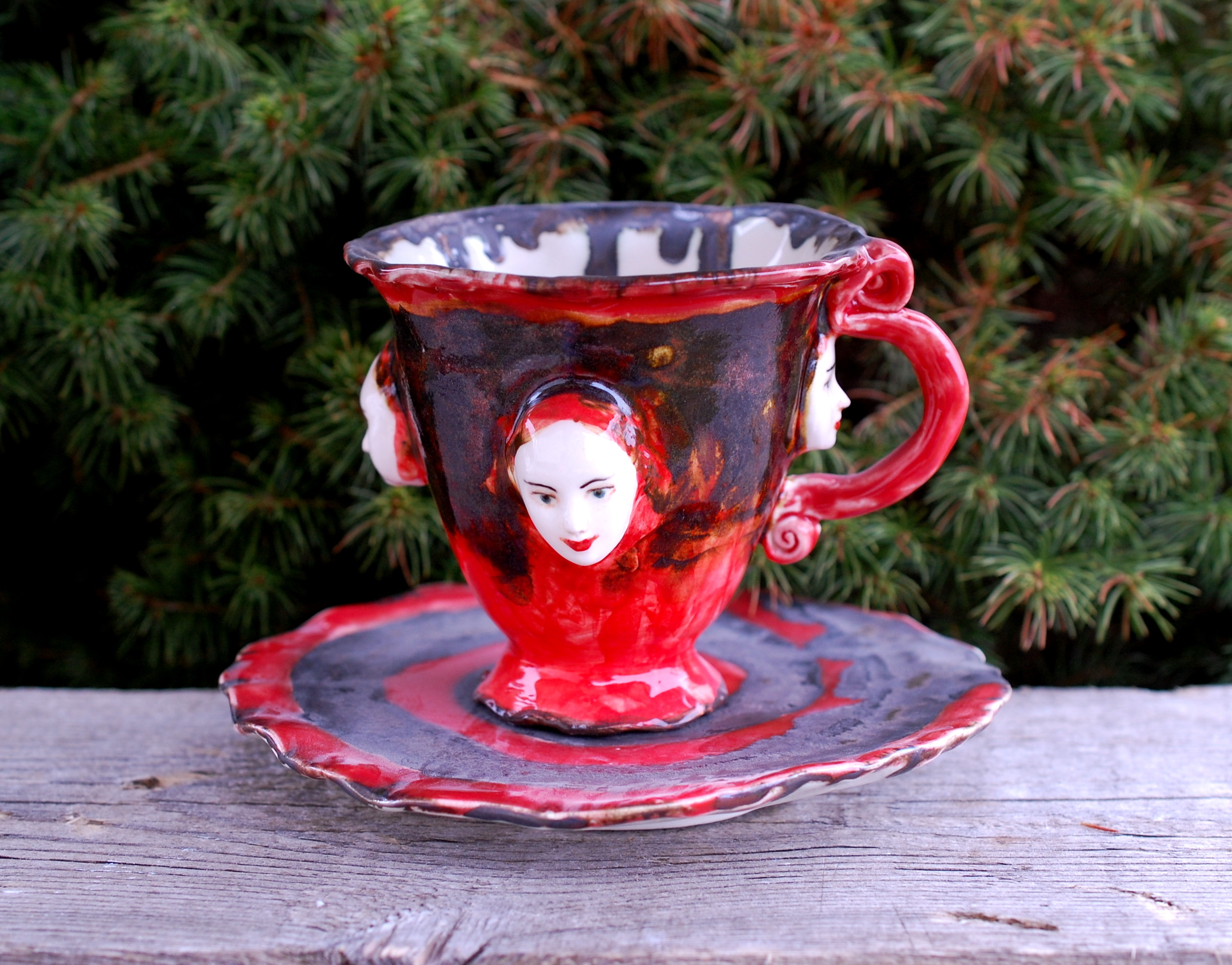 Unique handmade cup and saucer,Tea set , Face mug, Mood scul - Inspire ...