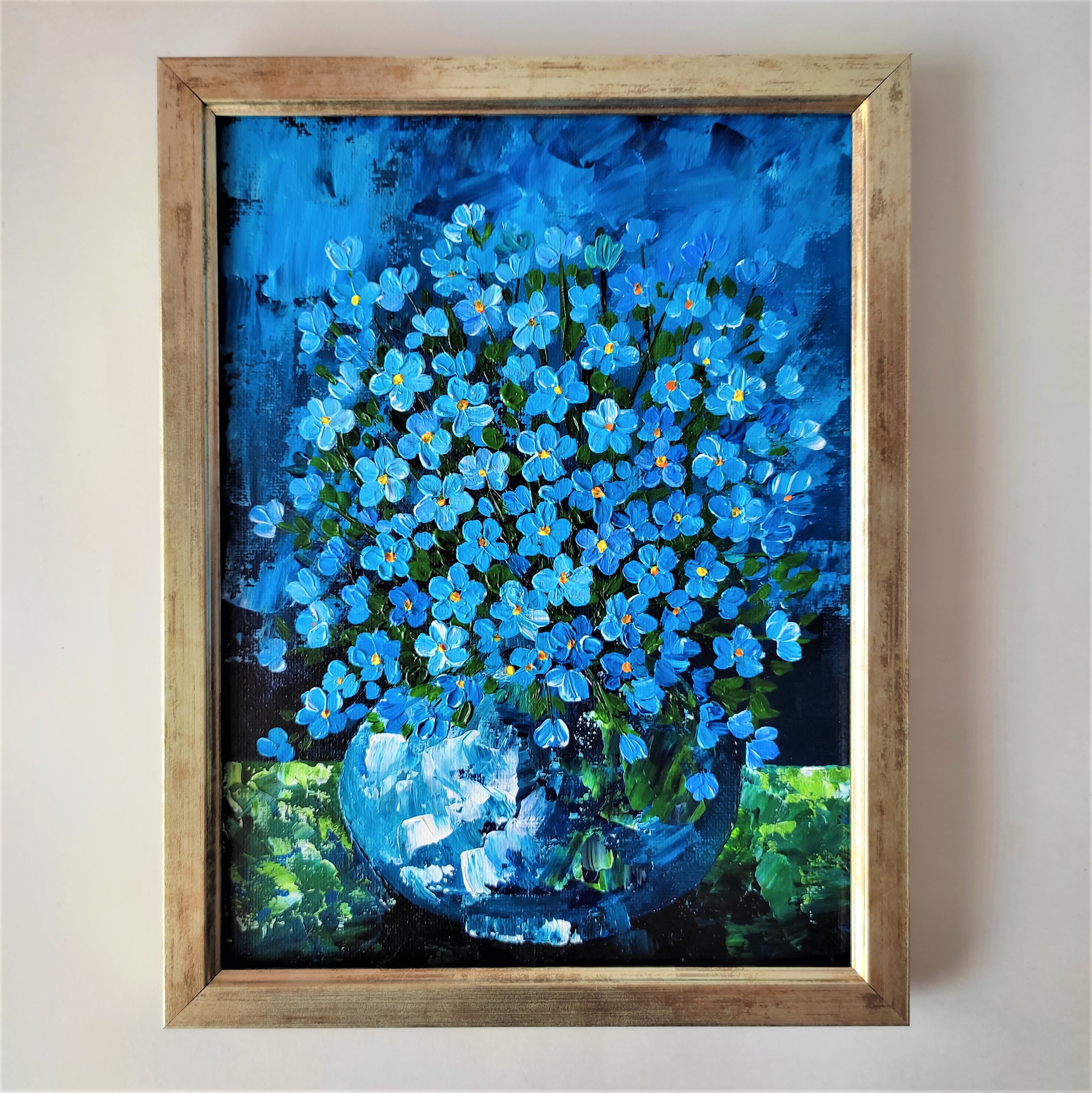 Forget-me-nots painting on canvas, Bouquet of forget-me-nots - Inspire ...