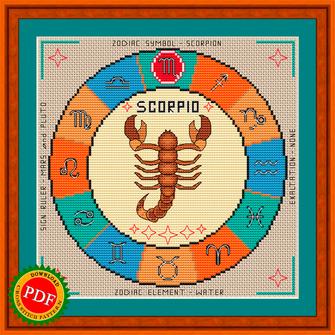 Scorpio Cross Stitch Pattern | Scorpio Zodiac Sign | Inspire Uplift