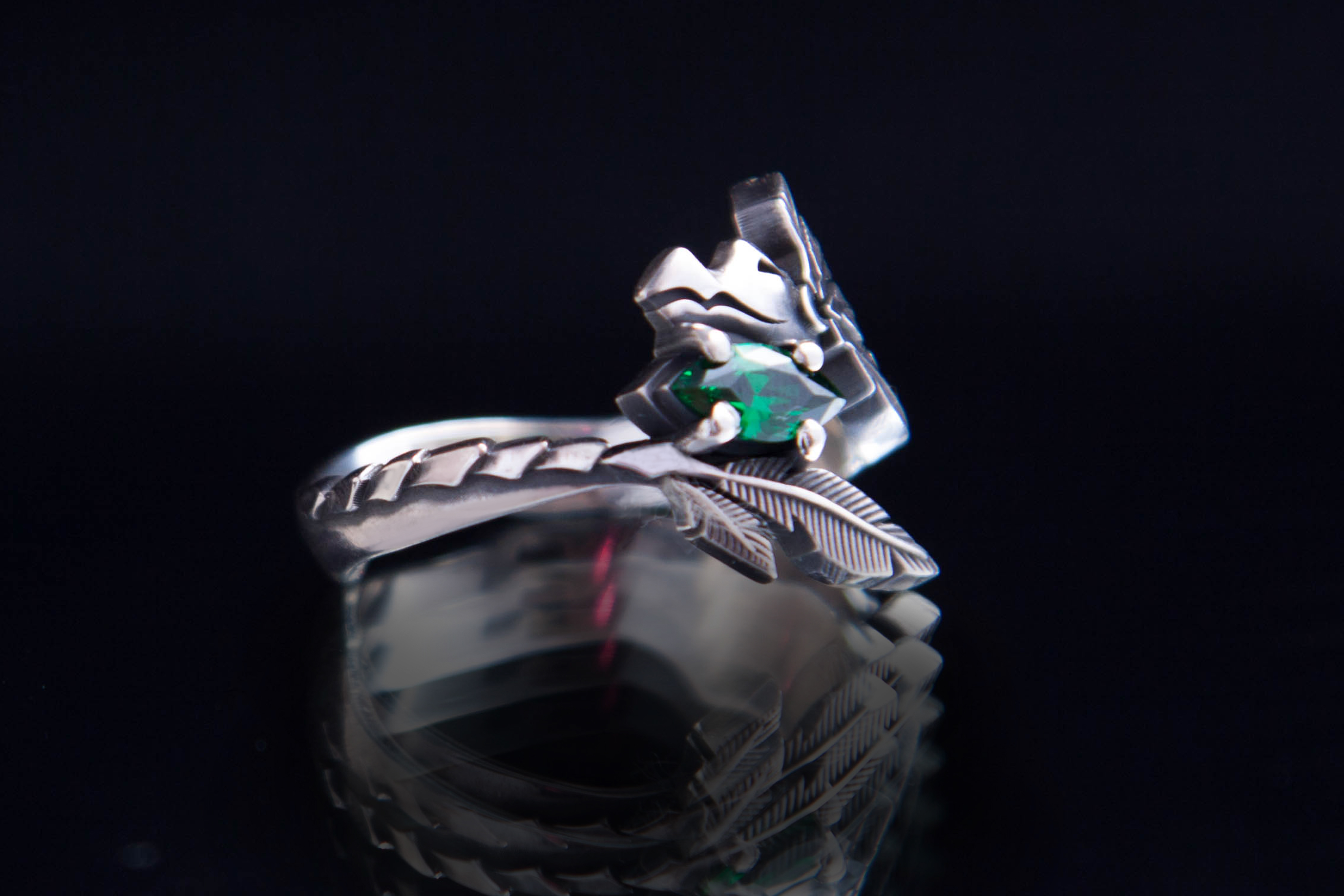 Quetzalcoatl silver ring with gem - Feathered Serpent gem si - Inspire ...