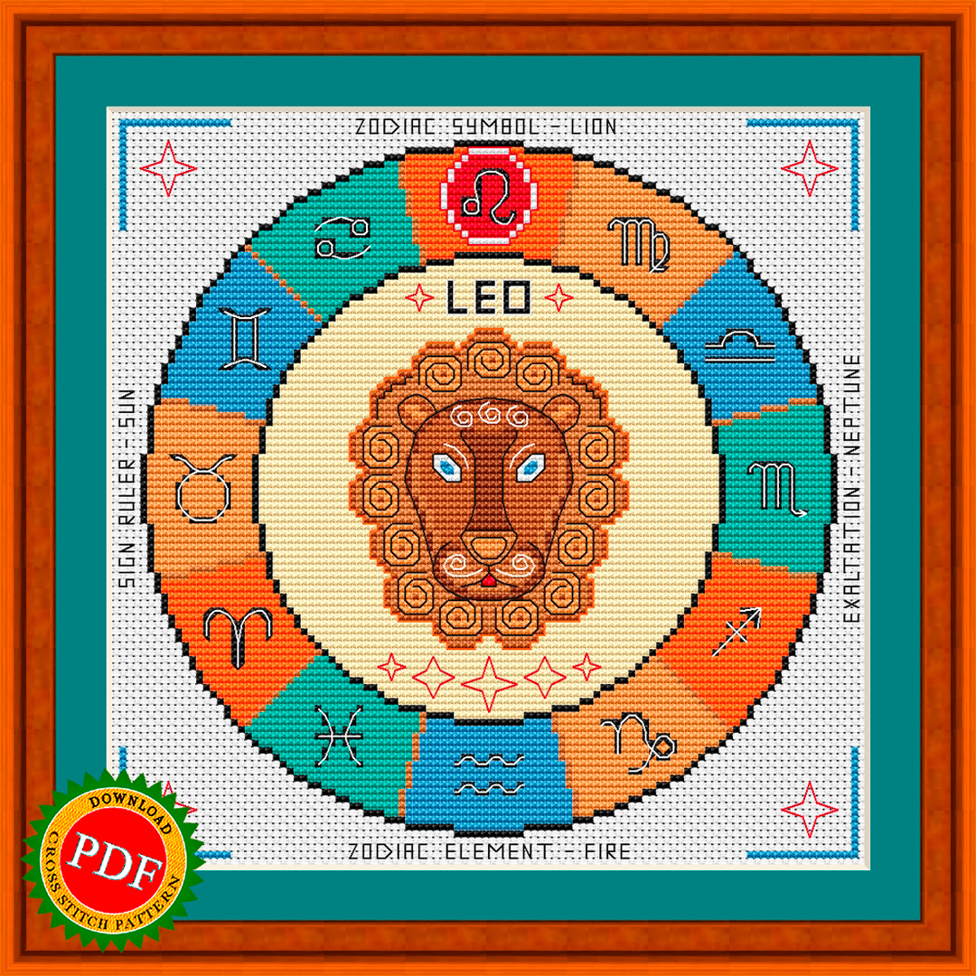 Leo Cross Stitch Pattern | Leo Zodiac Sign - Inspire Uplift