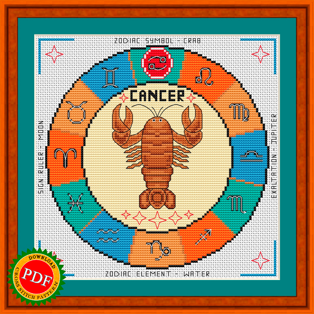 Cancer Cross Stitch Pattern | Cancer Zodiac Sign | Inspire Uplift