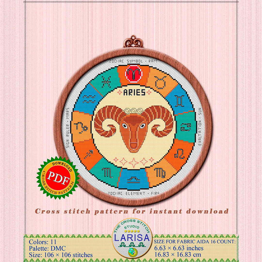 Aries Cross Stitch Pattern | Aries Zodiac Sign - Inspire Uplift