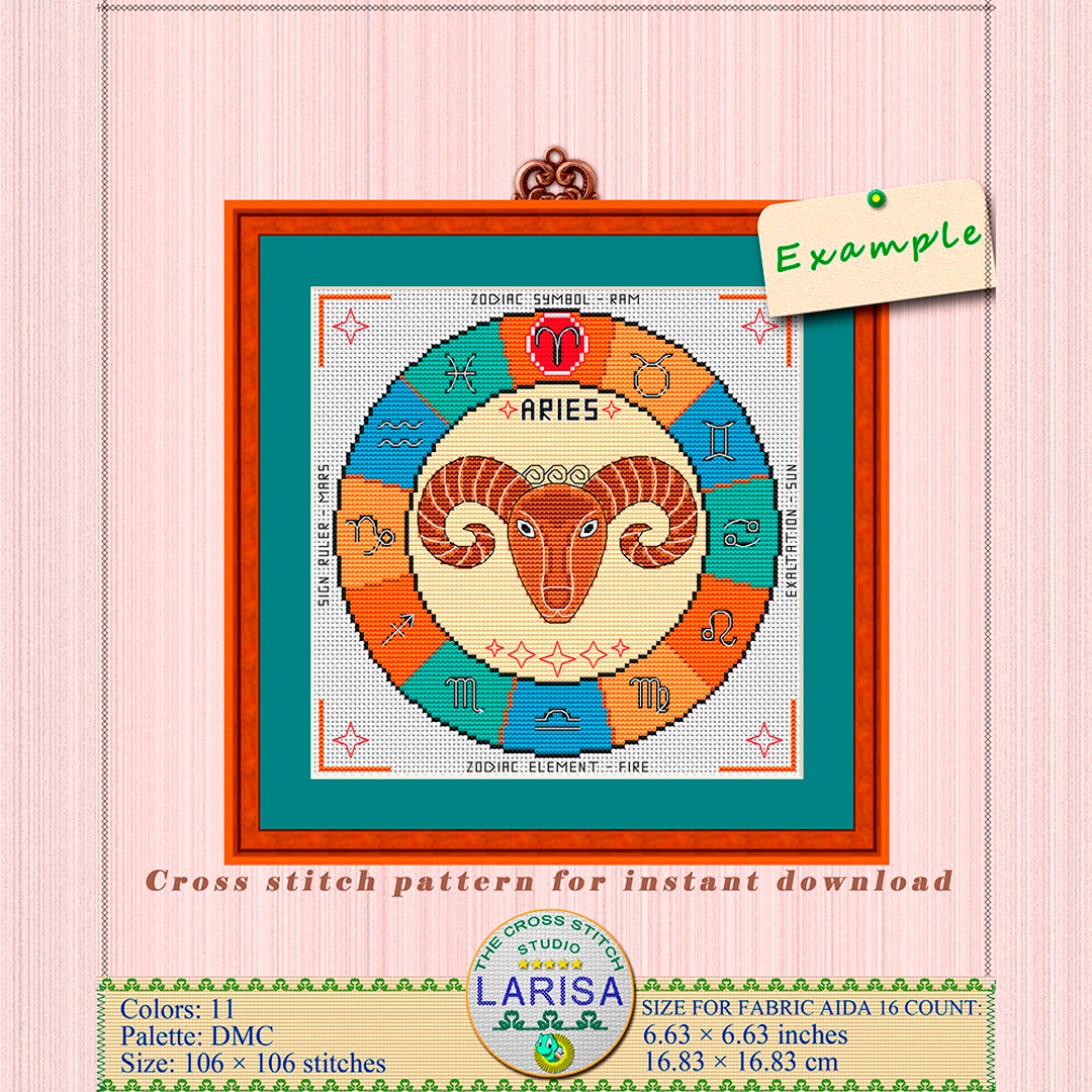 Aries Cross Stitch Pattern | Aries Zodiac Sign - Inspire Uplift
