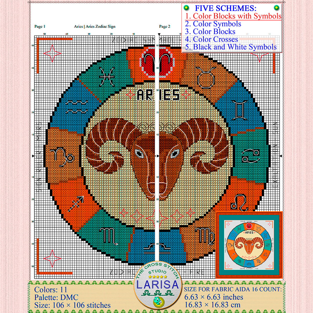 Aries Cross Stitch Pattern | Aries Zodiac Sign - Inspire Uplift