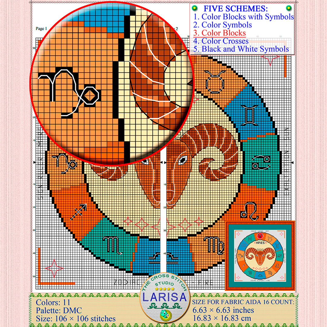 Aries Cross Stitch Pattern | Aries Zodiac Sign - Inspire Uplift