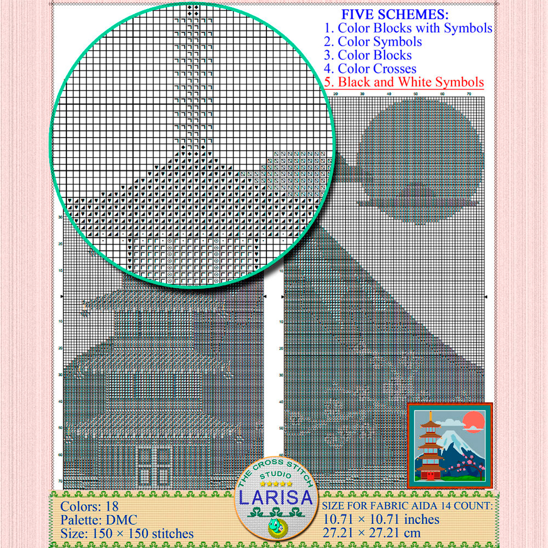Pagoda Cross Stitch Pattern | Mount Fuji - Inspire Uplift
