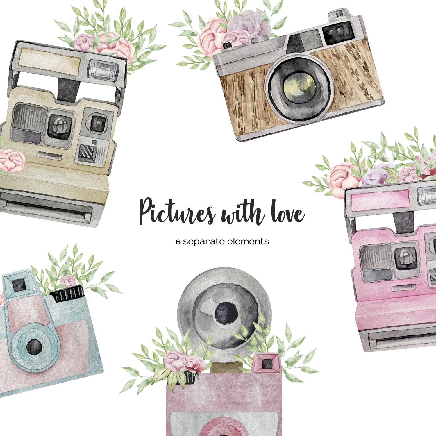 Watercolor camera with flower clipart. Vintage floral camera - Inspire ...