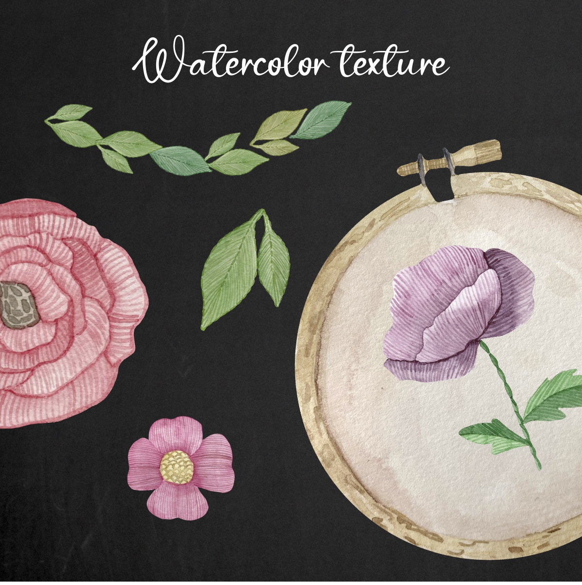 Watercolor embroidery clipart with round hoop and flowers - Inspire Uplift