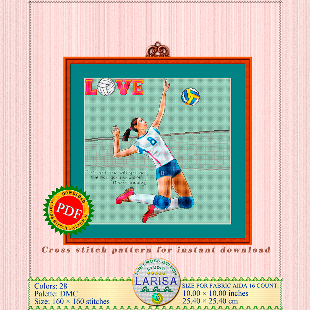 Volleyball Cross Stitch Pattern | Volleyball player - Inspire Uplift