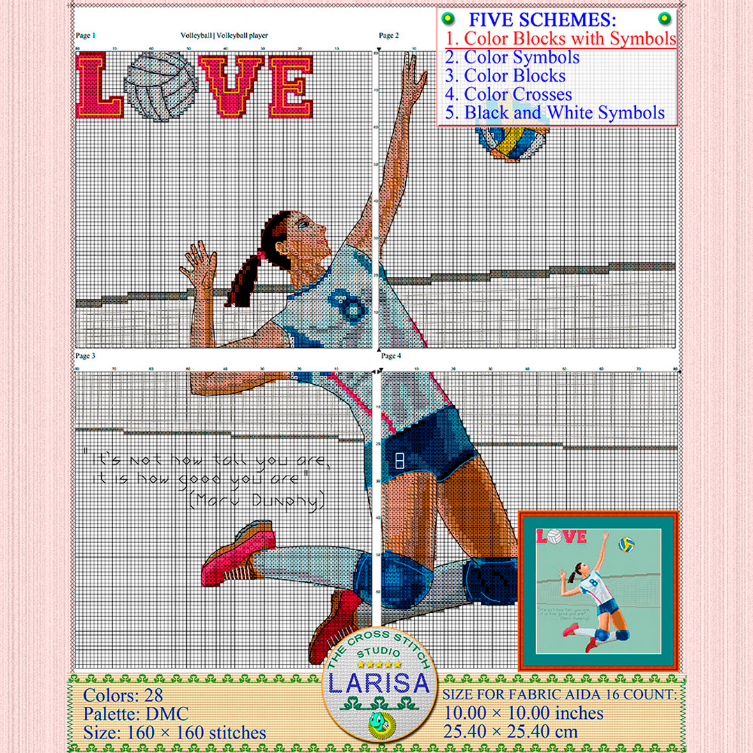 Volleyball Cross Stitch Pattern | Volleyball player - Inspire Uplift