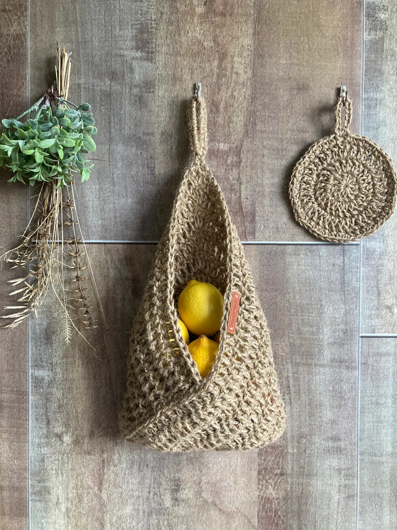 Hanging Fruit Basket Jute Vegetable Basket Saving Kitchen Co - Inspire ...