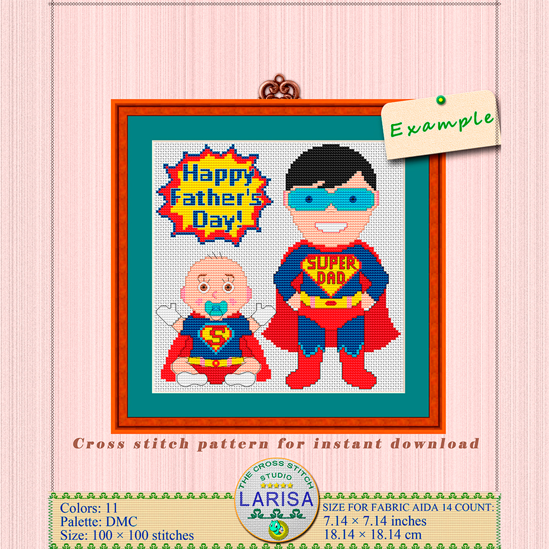 Happy Father’s Day Cross Stitch Pattern | Super Dad - Inspire Uplift