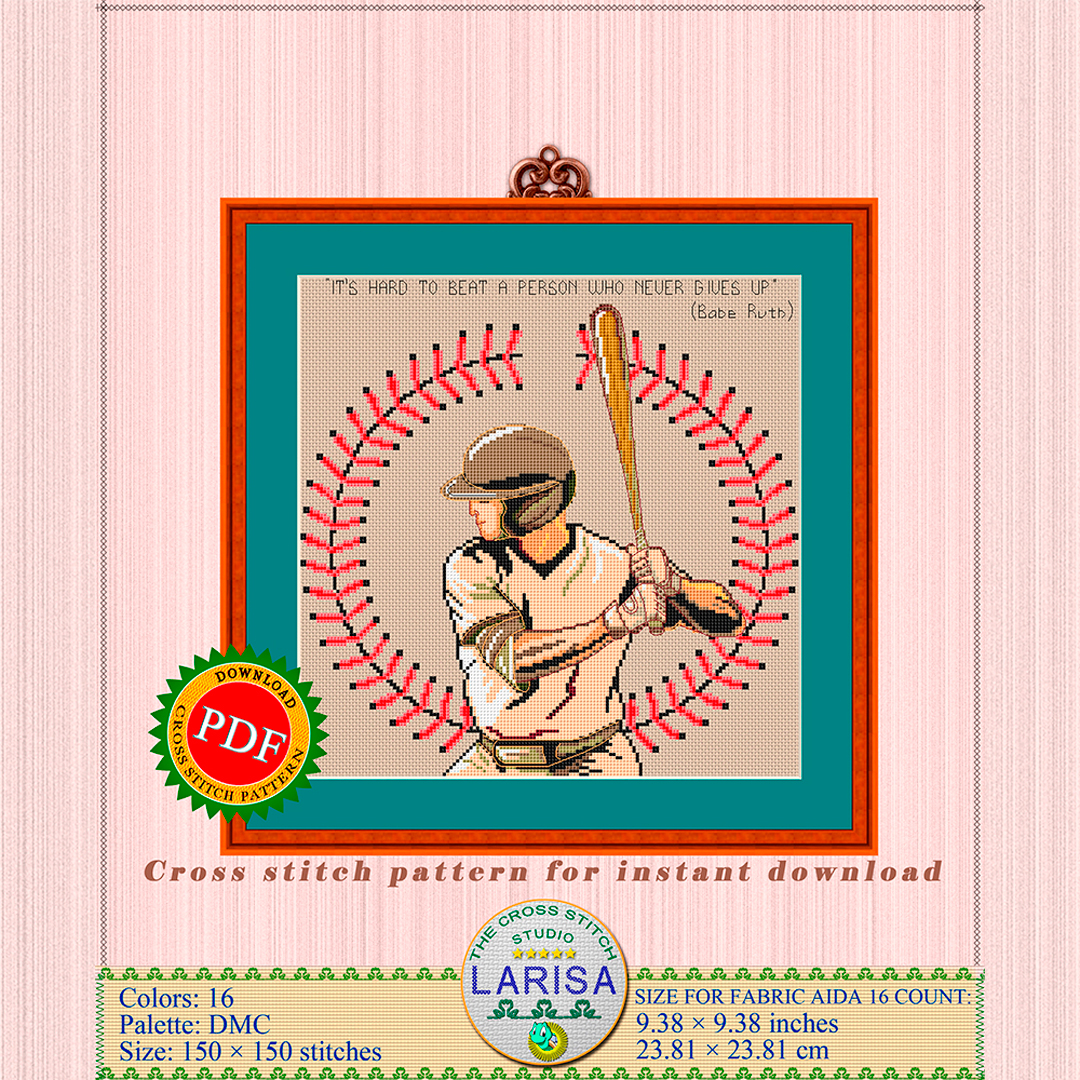 Baseball Cross Stitch Pattern | Baseball Player - Inspire Uplift