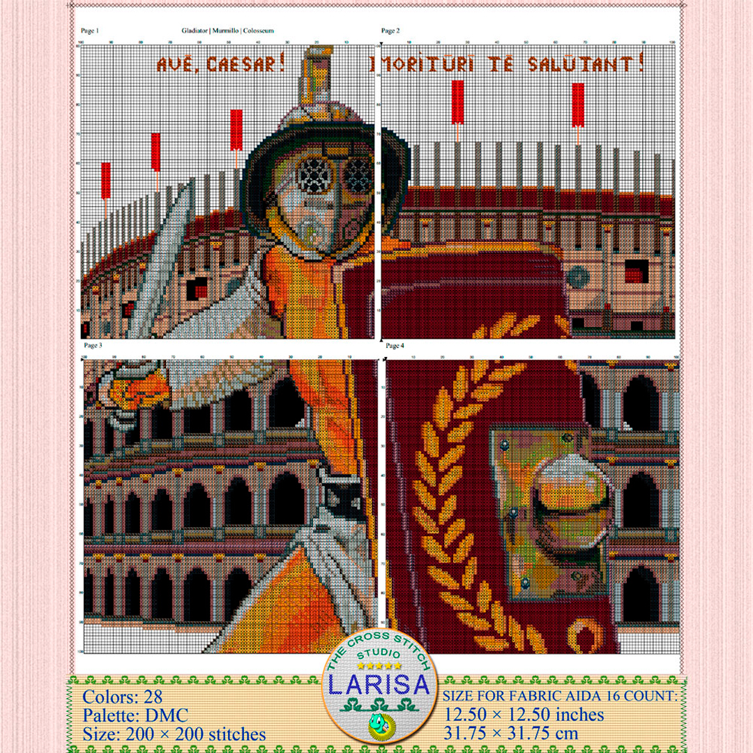 Gladiator Cross Stitch Pattern | Murmillo | Colosseum - Inspire Uplift