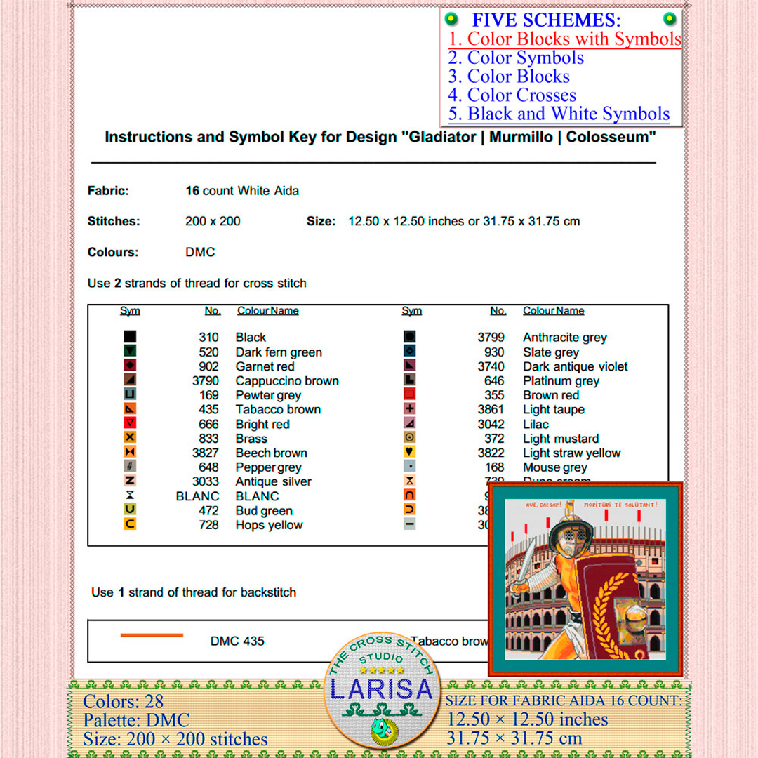 Gladiator Cross Stitch Pattern | Murmillo | Colosseum - Inspire Uplift