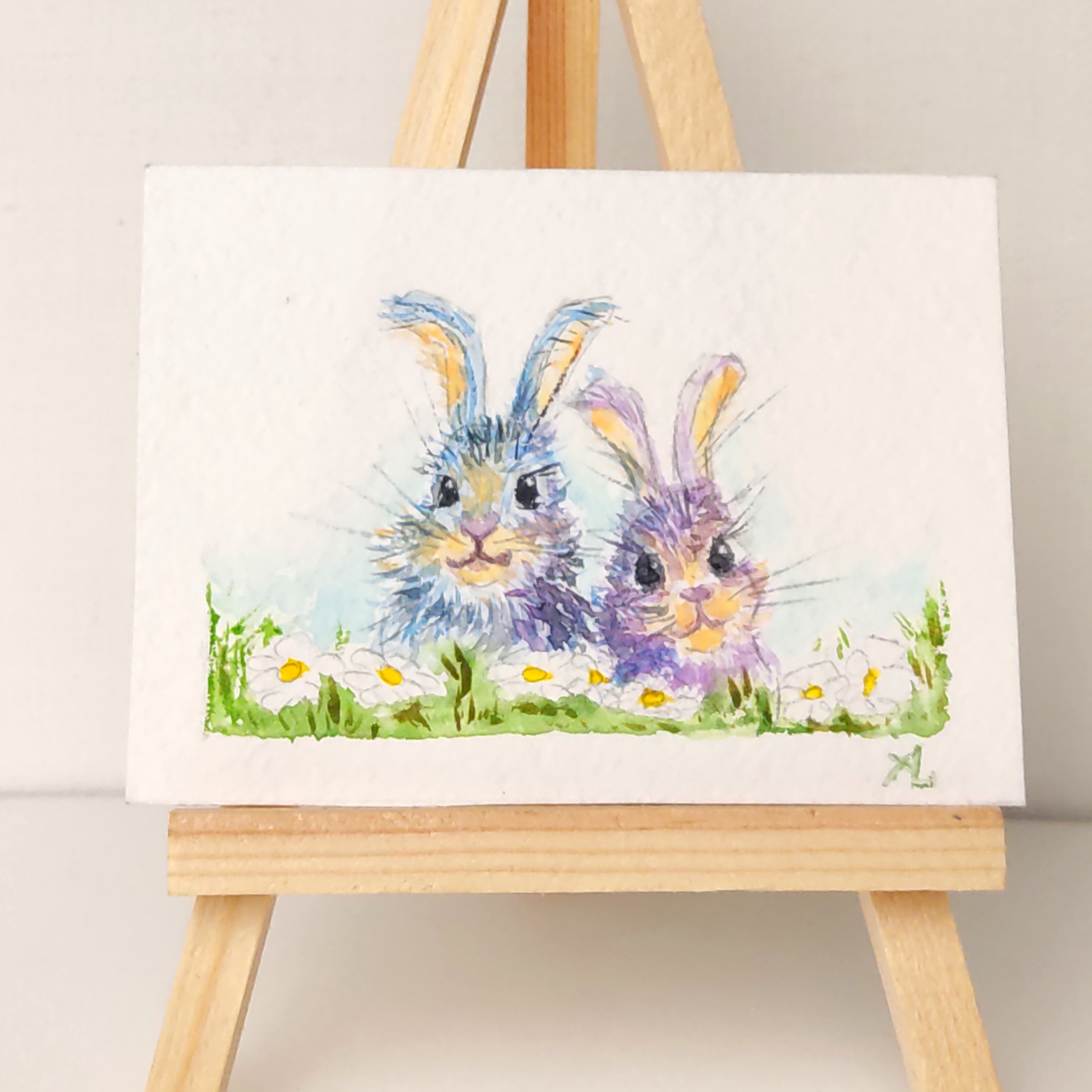 Rabbit painting watercolor original art ACEO couple of rabbi - Inspire ...