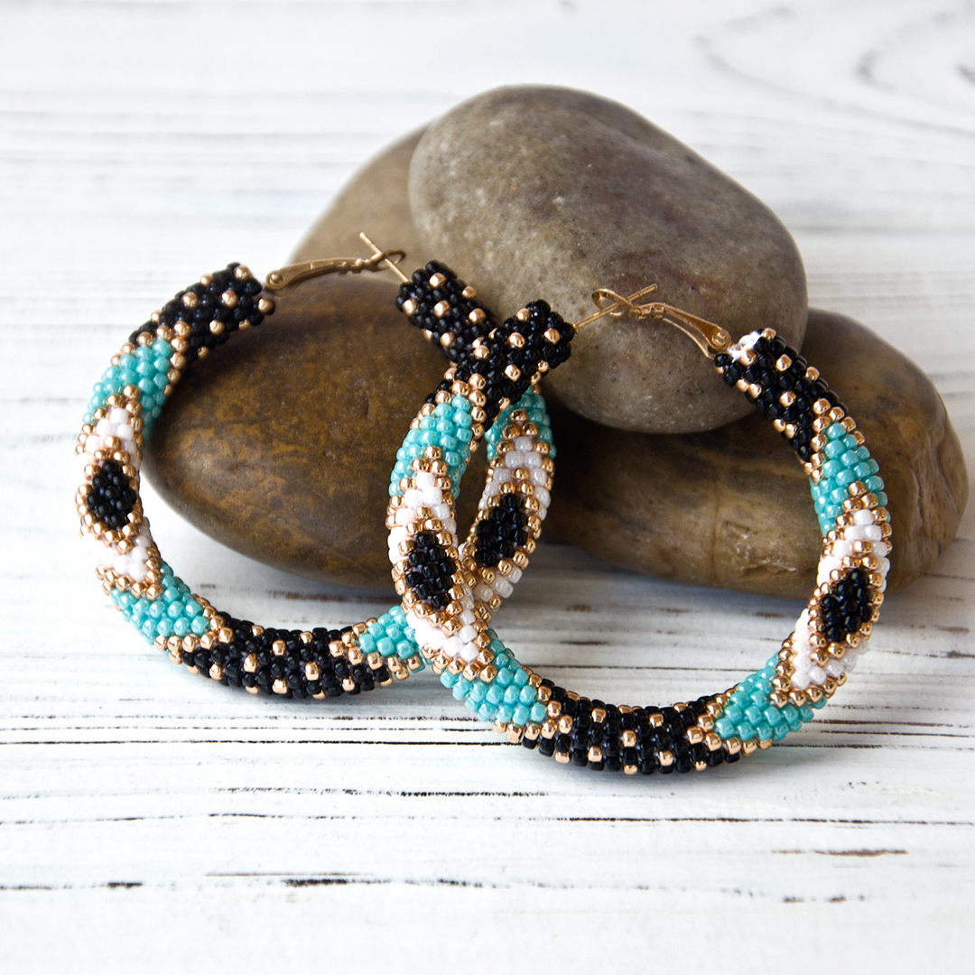 Turquoise hoop earrings Native American inspired / 2.2" Trib - Inspire ...
