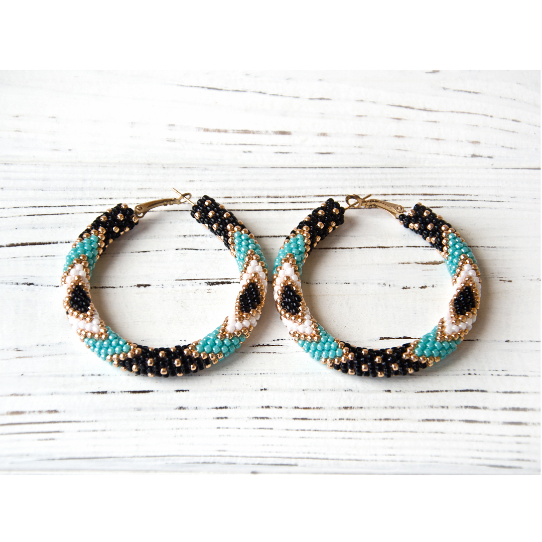 Turquoise hoop earrings Native American inspired / 2.2" Trib - Inspire ...