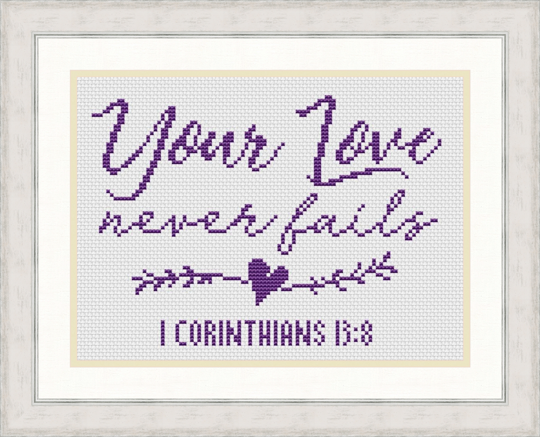 Corinthians 13:8 Bible verse cross stitch pattern PDF - Inspire Uplift