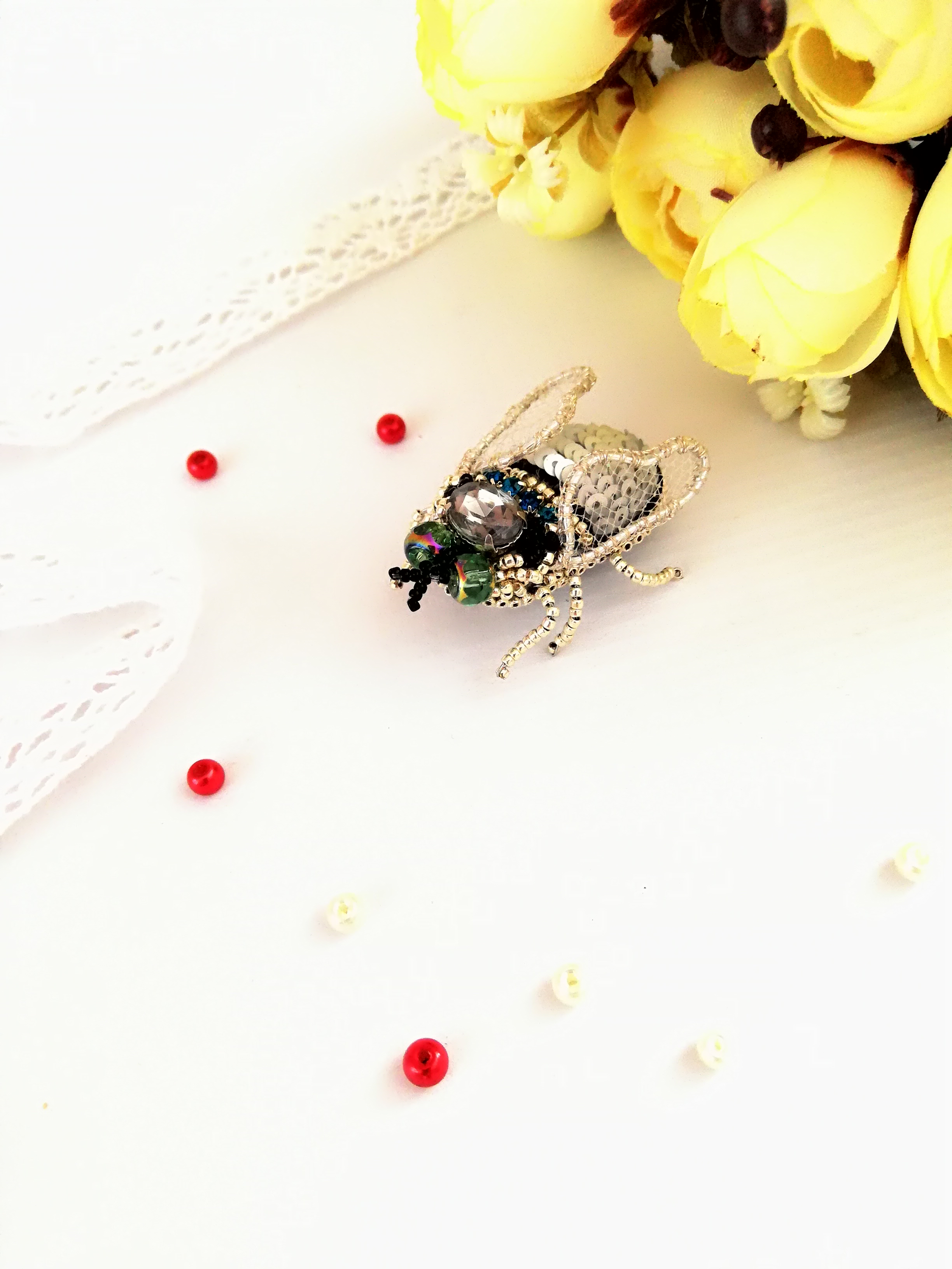 Bead Insect Brooch , Fly insect Brooch , Brooch Beaded - Inspire Uplift