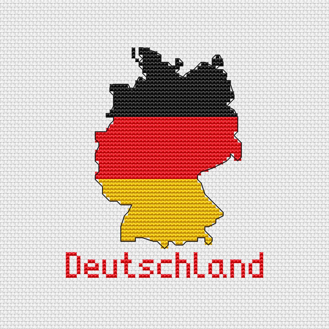 Deutschland Map Cross Stitch Pattern Modern, Germany Flag - Inspire Uplift