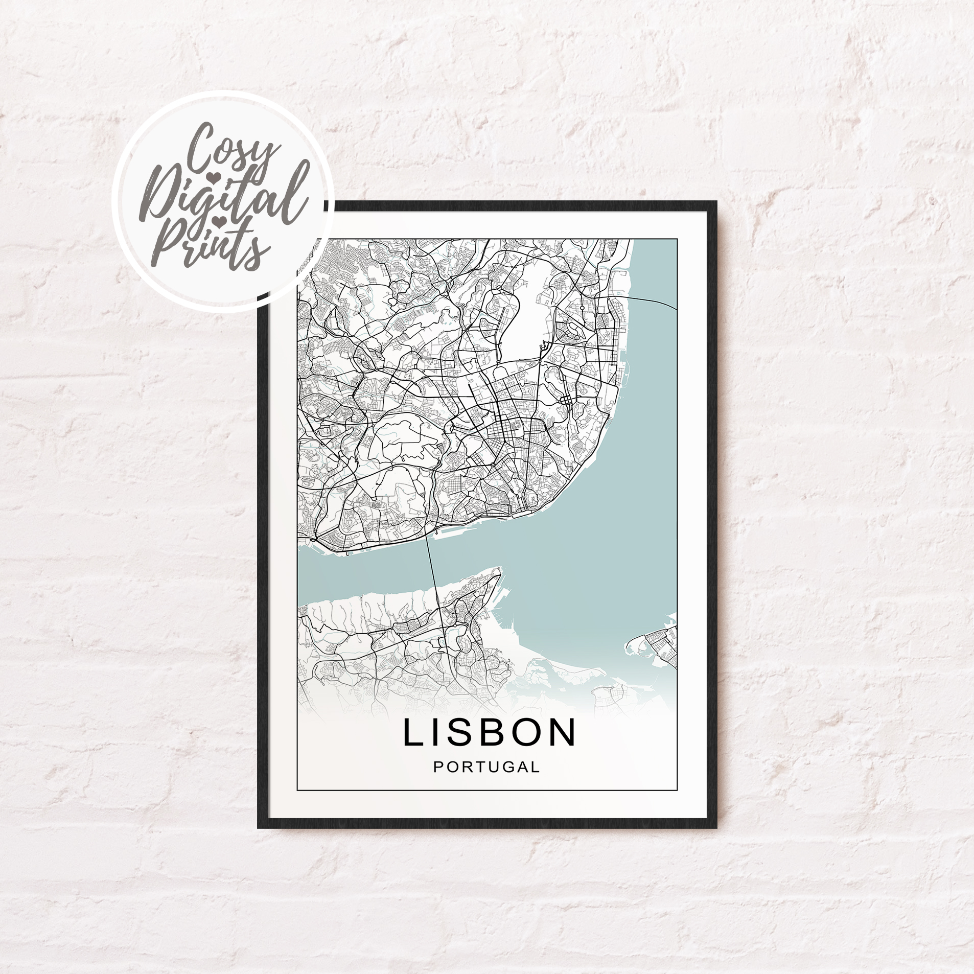 Lisbon DIGITAL Map Print | Lisbon DIGITAL DOWNLOAD Map | Inspire Uplift