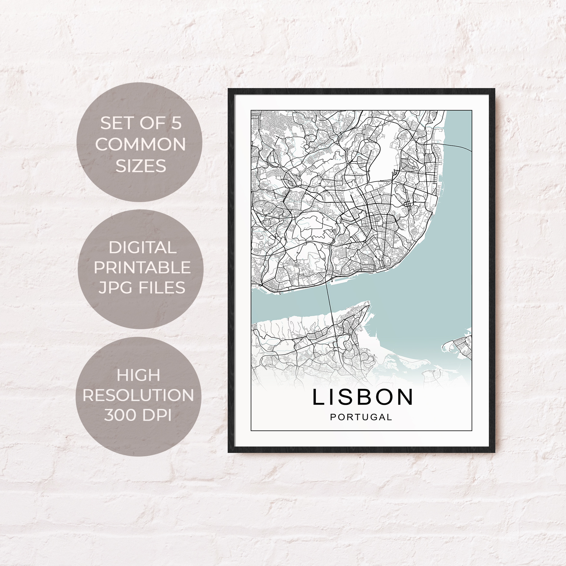 Lisbon DIGITAL Map Print | Lisbon DIGITAL DOWNLOAD Map - Inspire Uplift