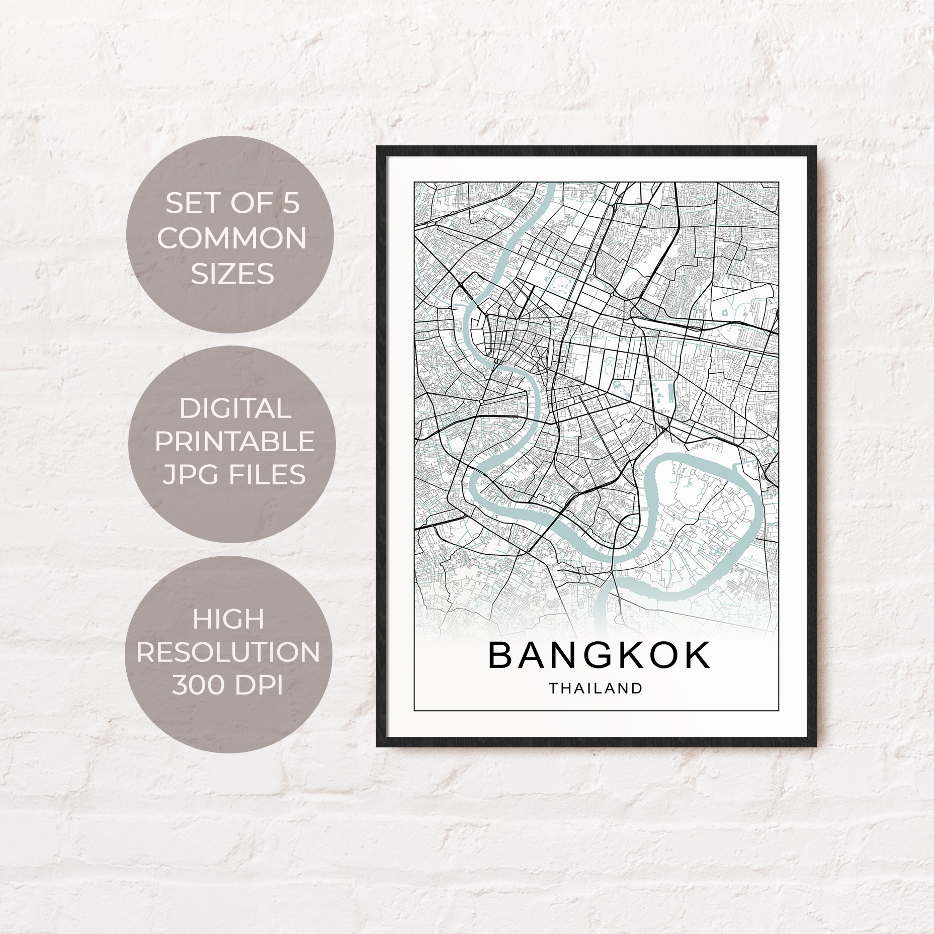 Bangkok DIGITAL Map Print | Bangkok DIGITAL DOWNLOAD Map | B - Inspire ...