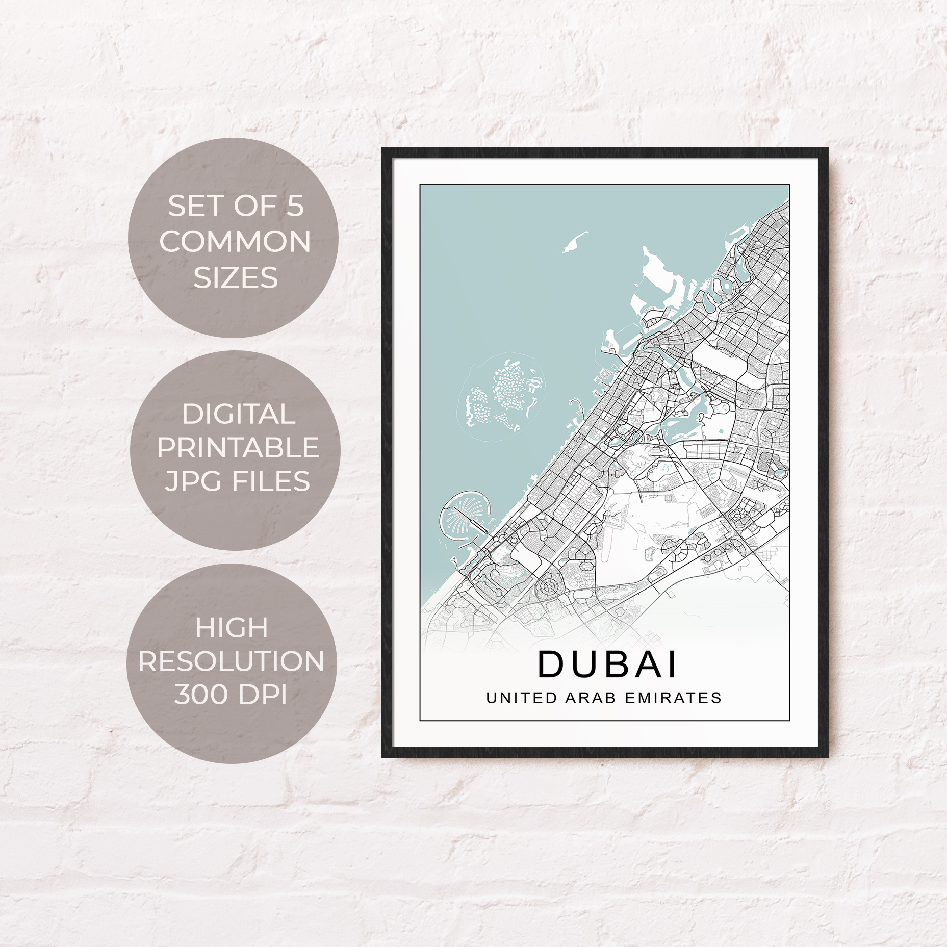 Dubai DIGITAL Map Print | Dubai DIGITAL DOWNLOAD Map - Inspire Uplift